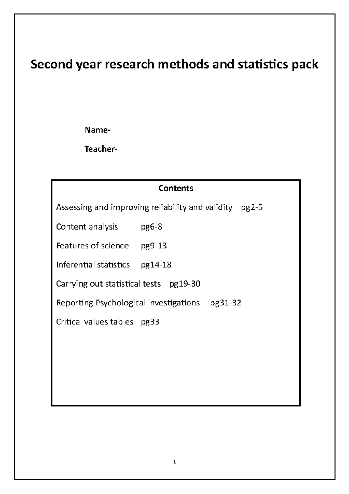 Second year research pack - Second year research methods and statistics ...
