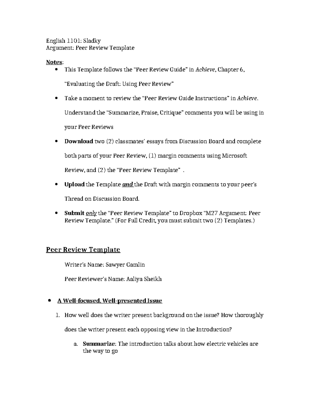 2 English 1101 M27 Argument Peer Review Template FA23 - English 1101 ...