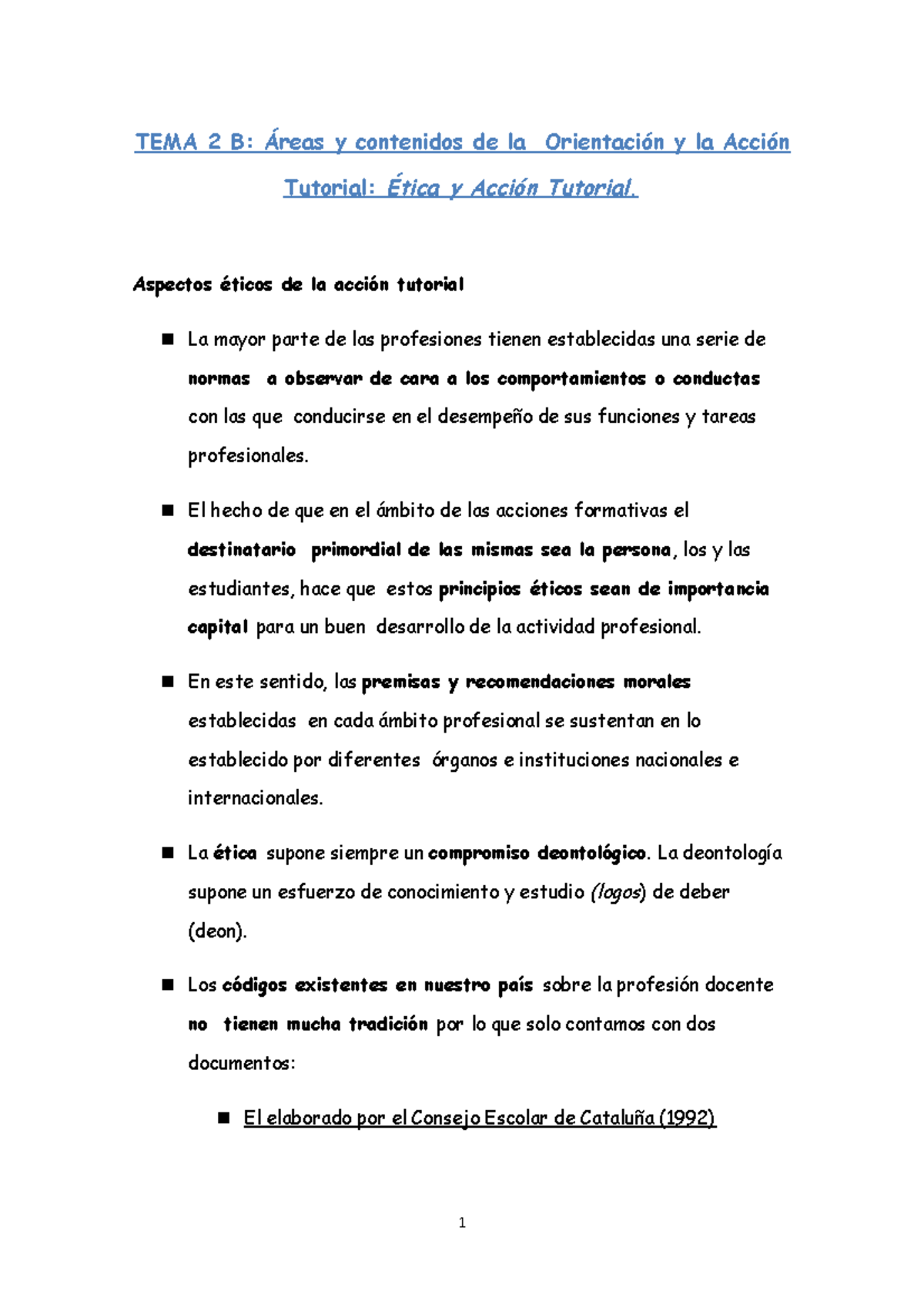 TEMA 2 B - apuntes - TEMA 2 B: Áreas y contenidos de la Orientación y ...