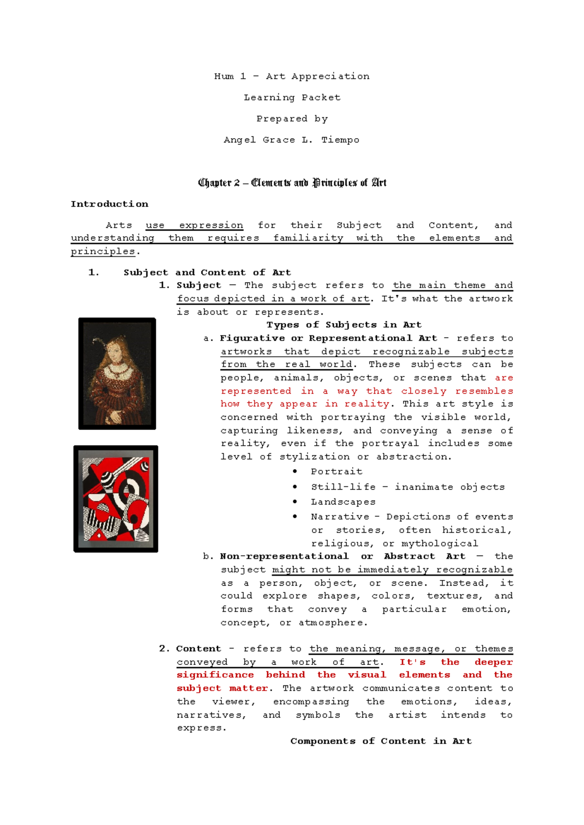 Elements of Art (Learning Packet Version) - Hum 1 – Art Appreciation ...