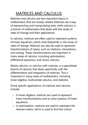 Matrix - Complete notes of Matrices and Calculus - Studocu