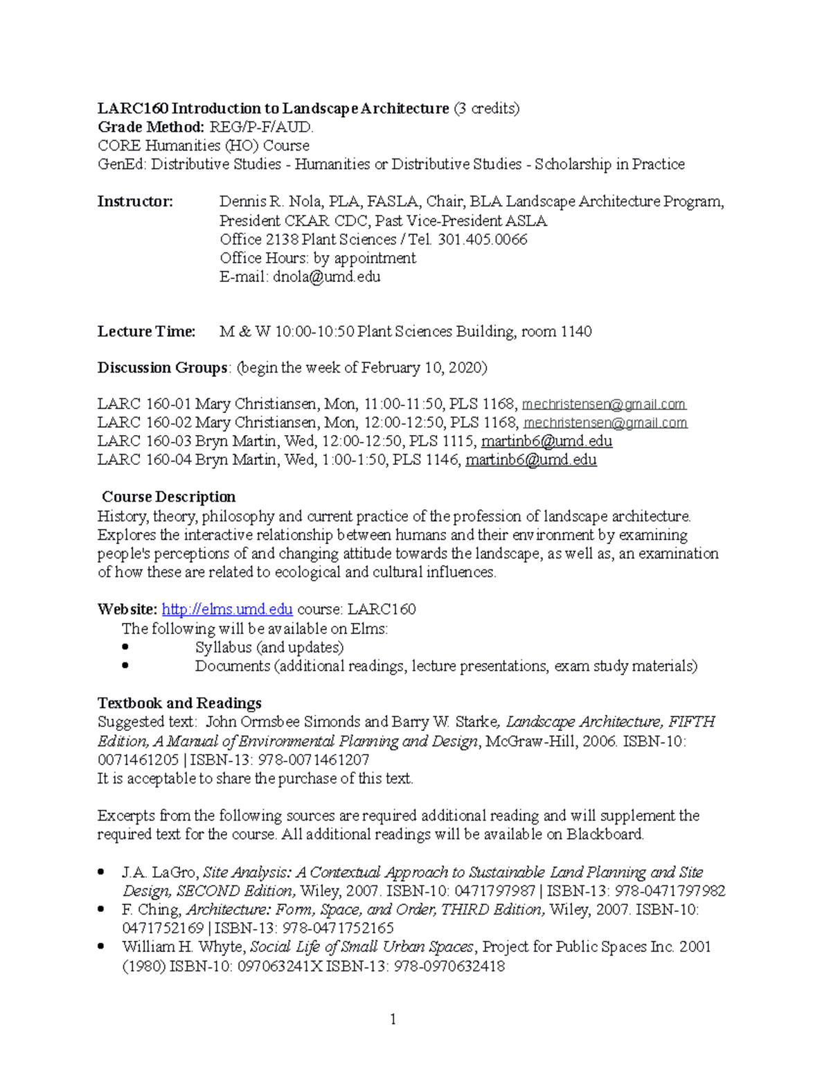 Larc 160sp2022syllabus - LARC160 Introduction to Landscape Architecture ...
