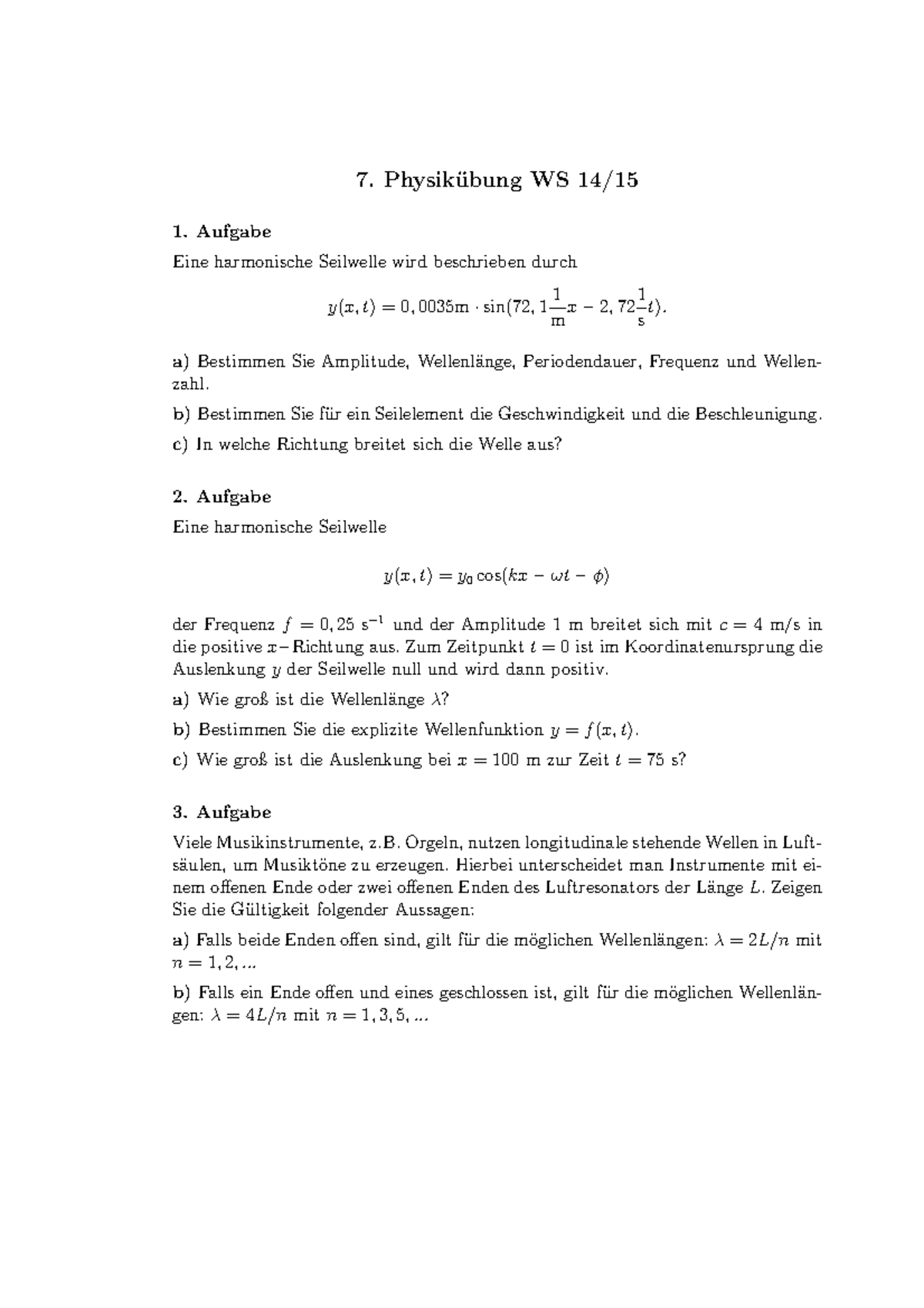 Ueb07 - Übungsaufgaben Prof. Sam Physik - 7. Physikübung WS 14/ Aufgabe ...