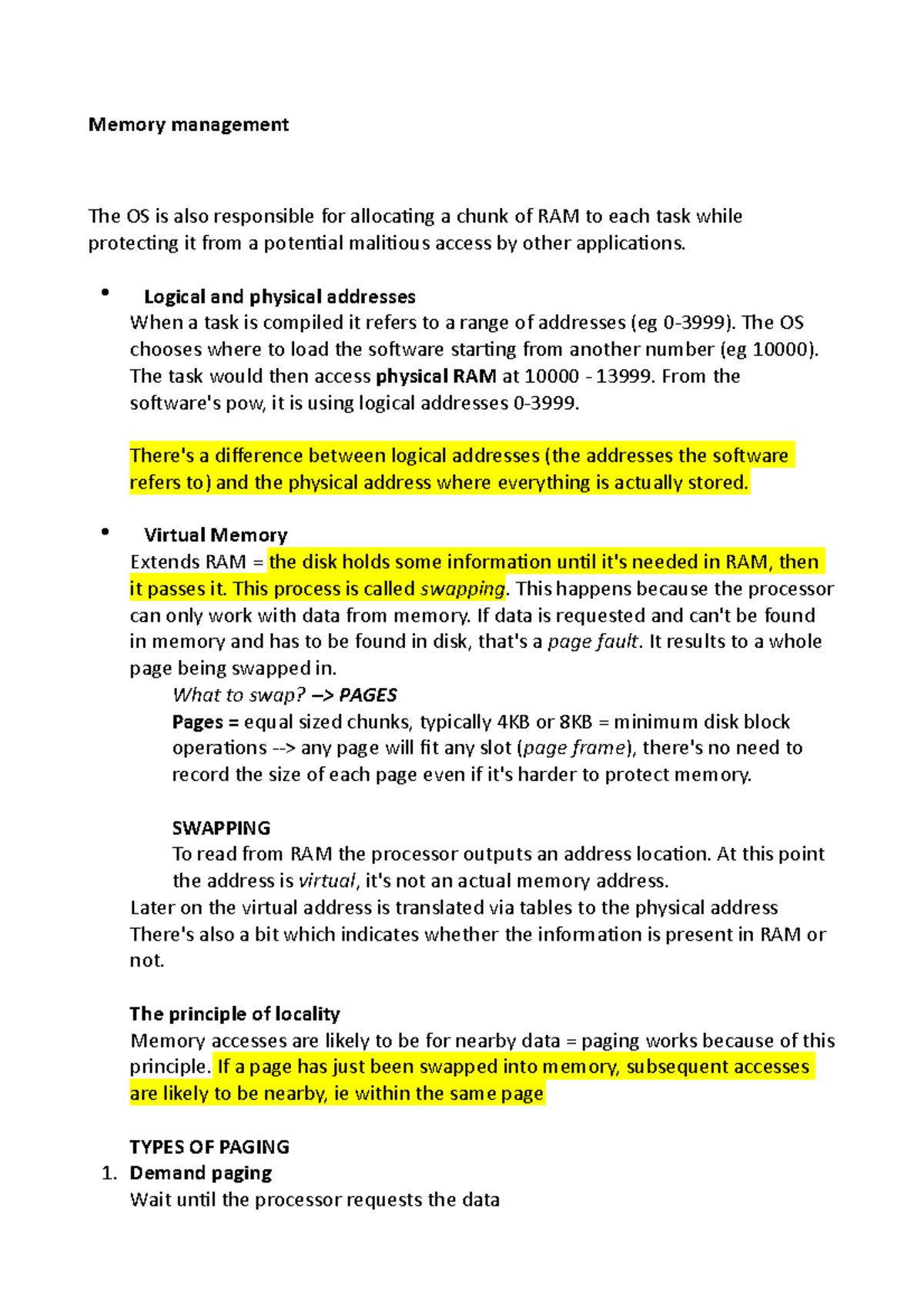 Memory Management - Memory management The OS is also responsible for allocating a chunk of RAM ...