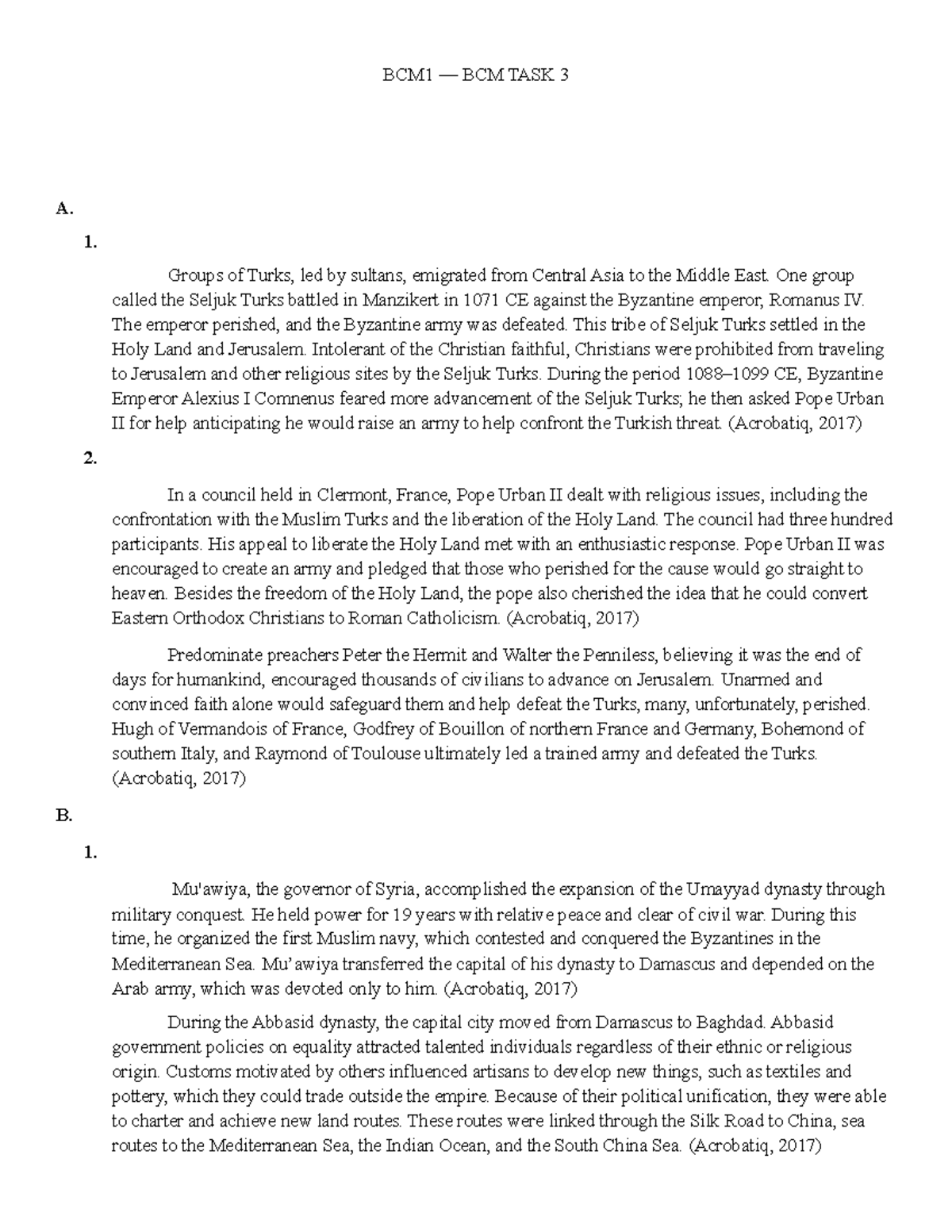 Task 3 - TASK 3 - A. 1. Groups of Turks, led by sultans, emigrated from ...