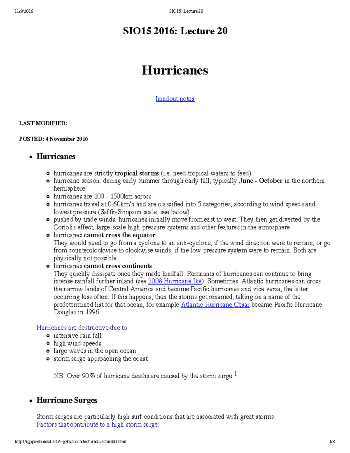 SIO15 Lecture 20 - SIO15 2016: Lecture 20 Hurricanes handout notes LAST ...