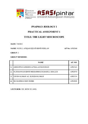 Lab Report - Chromatography and Photosynthesis - PNAP0113: BIOLOGY I ...