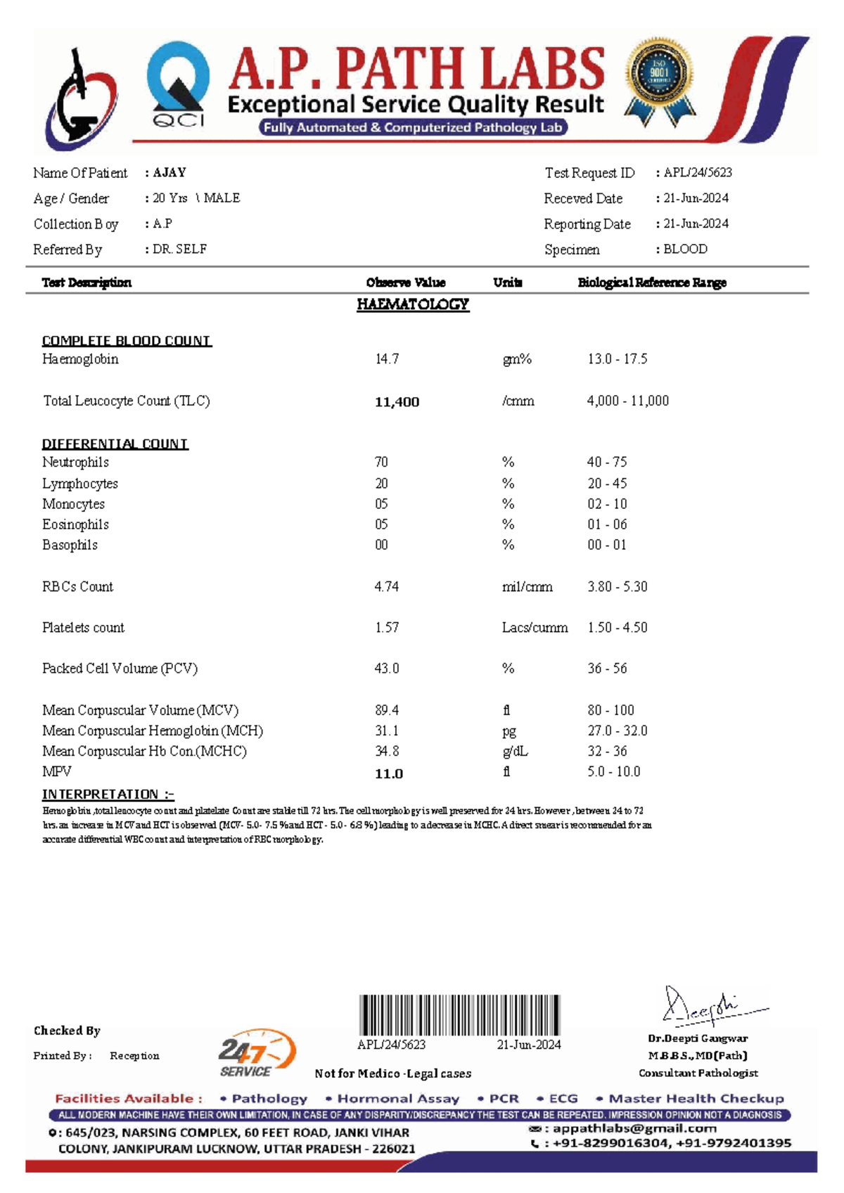 AJAY - Test Description Observe Value Units Biological Reference Range ...