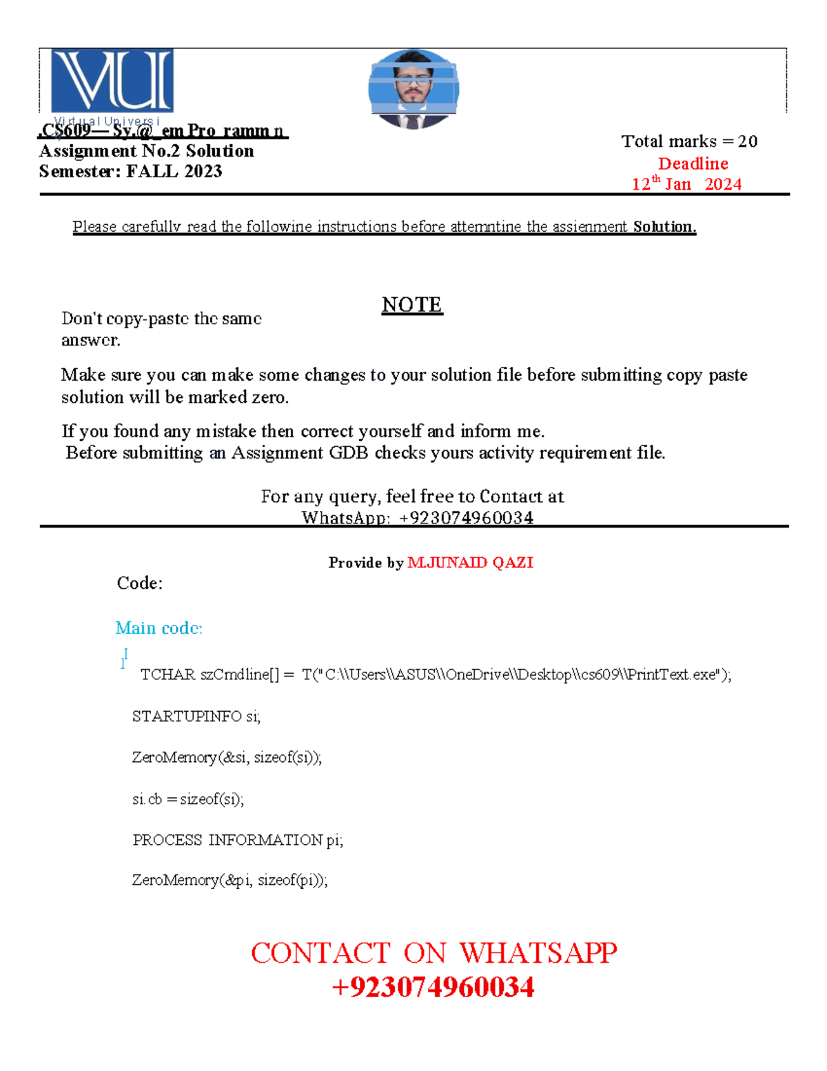 Cs609 Assignment 2 100 Correct Solution By Mjunaid Qazi Contact On 
