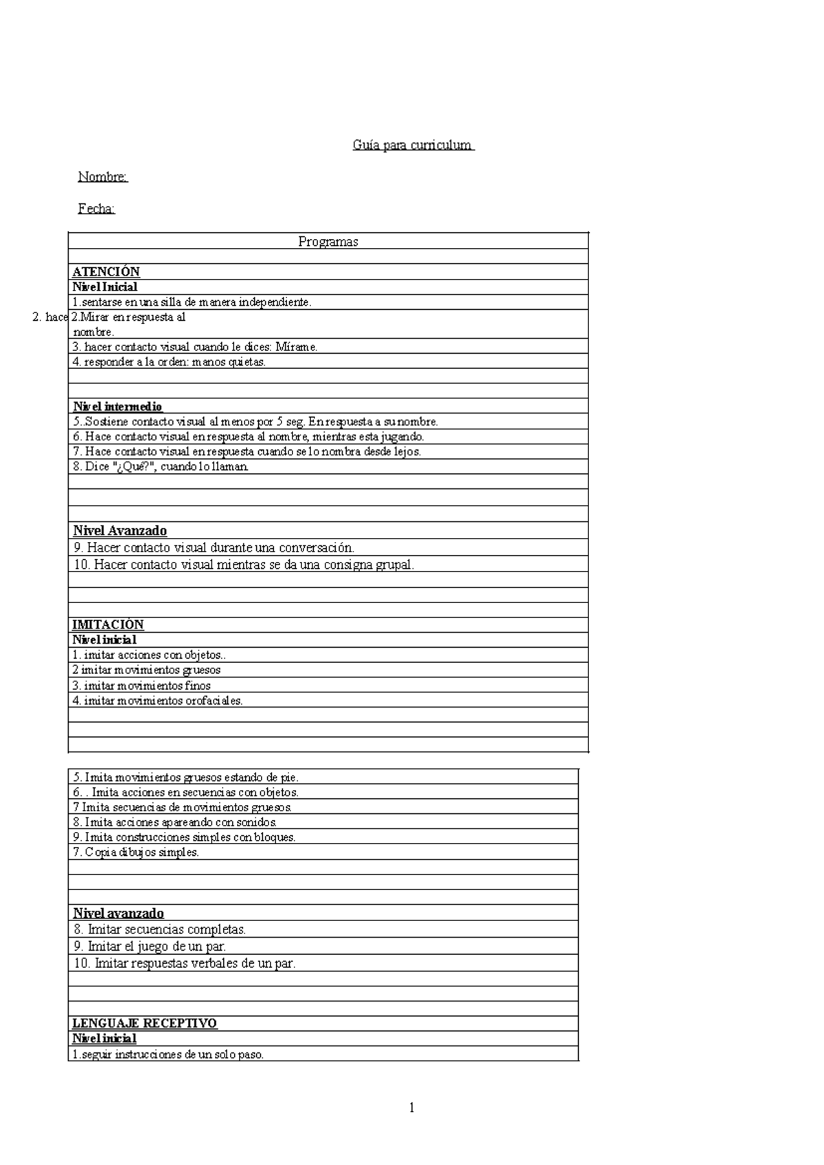 Guia curricular - autismo - Guía para curriculum Nombre: Fecha ...