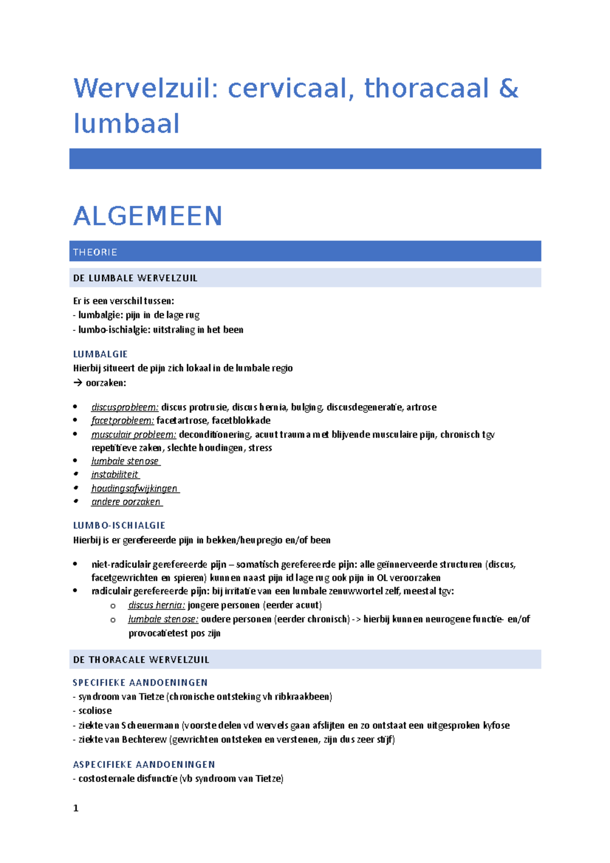 Wervelzuil samenvatting - Wervelzuil: cervicaal, thoracaal lumbaal ...