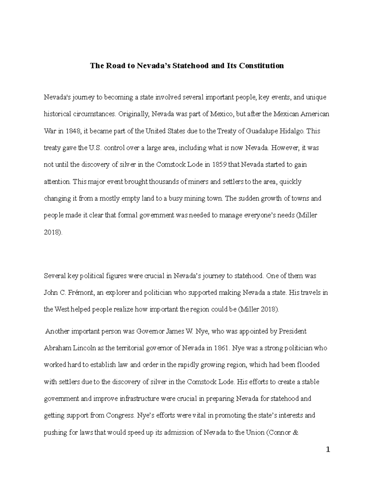 Week 5 - The Road to Nevada’s Statehood and Its Constitution... - The ...