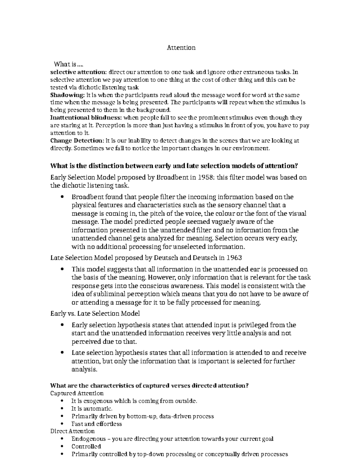 Study Guide Attention - Lecture - Attention What is.... selective ...