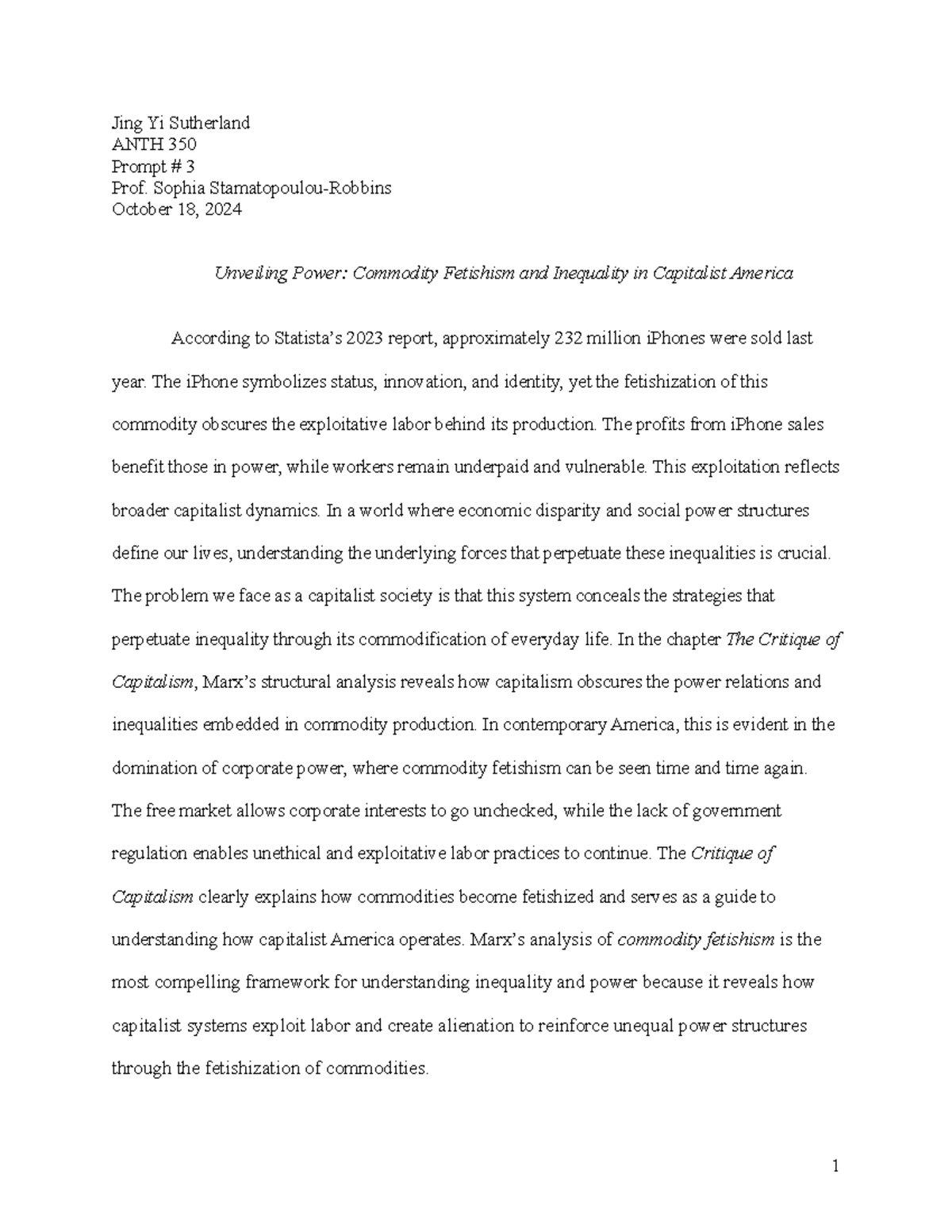 Cultural Artifact Speech - Jing Yi Sutherland ANTH 350 Prompt # 3 Prof ...