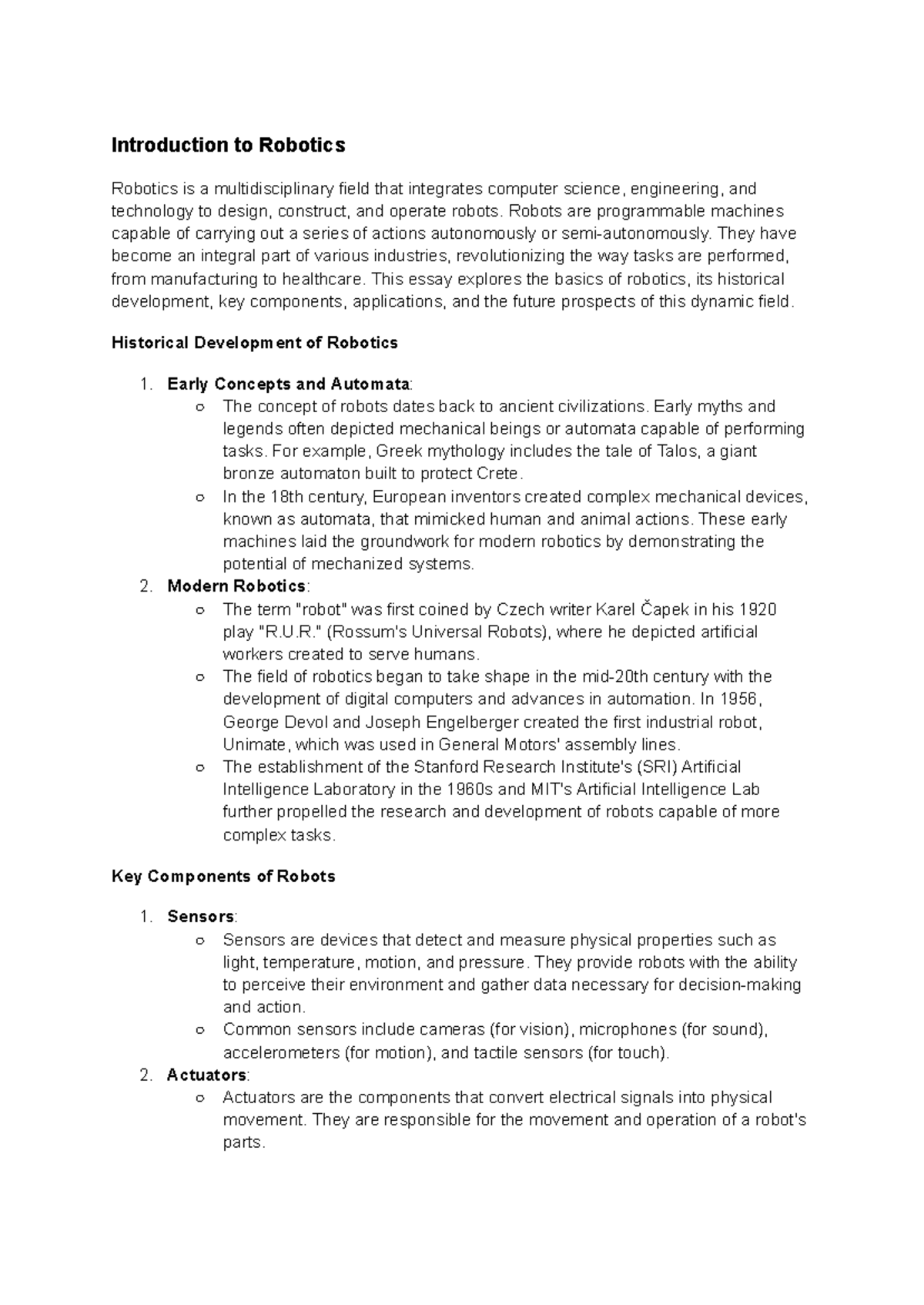 Introduction to Robotics - Introduction to Robotics Robotics is a ...