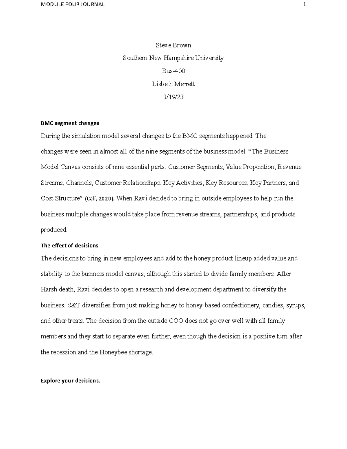 Bus-400 modual four journal - MODULE FOUR JOURNAL 1 Steve Brown ...