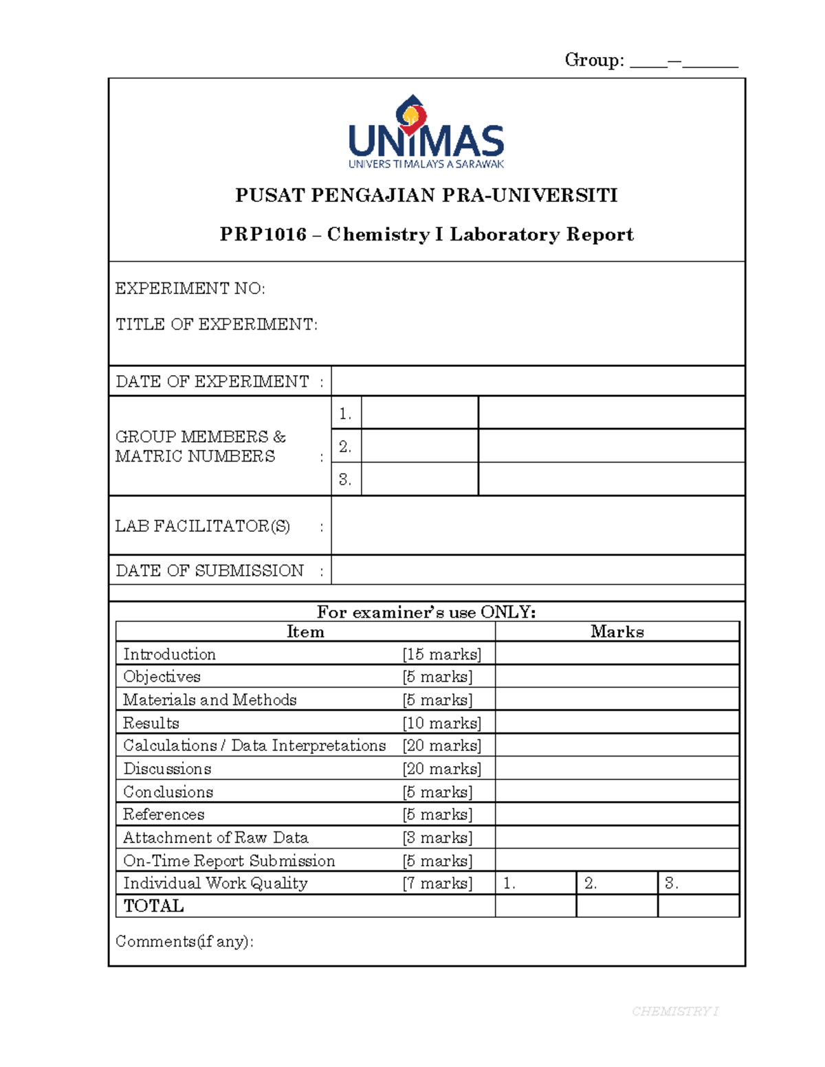 Laboratory Report Sample - CHEMISTRY I PUSAT PENGAJIAN PRA-UNIVERSITI ...