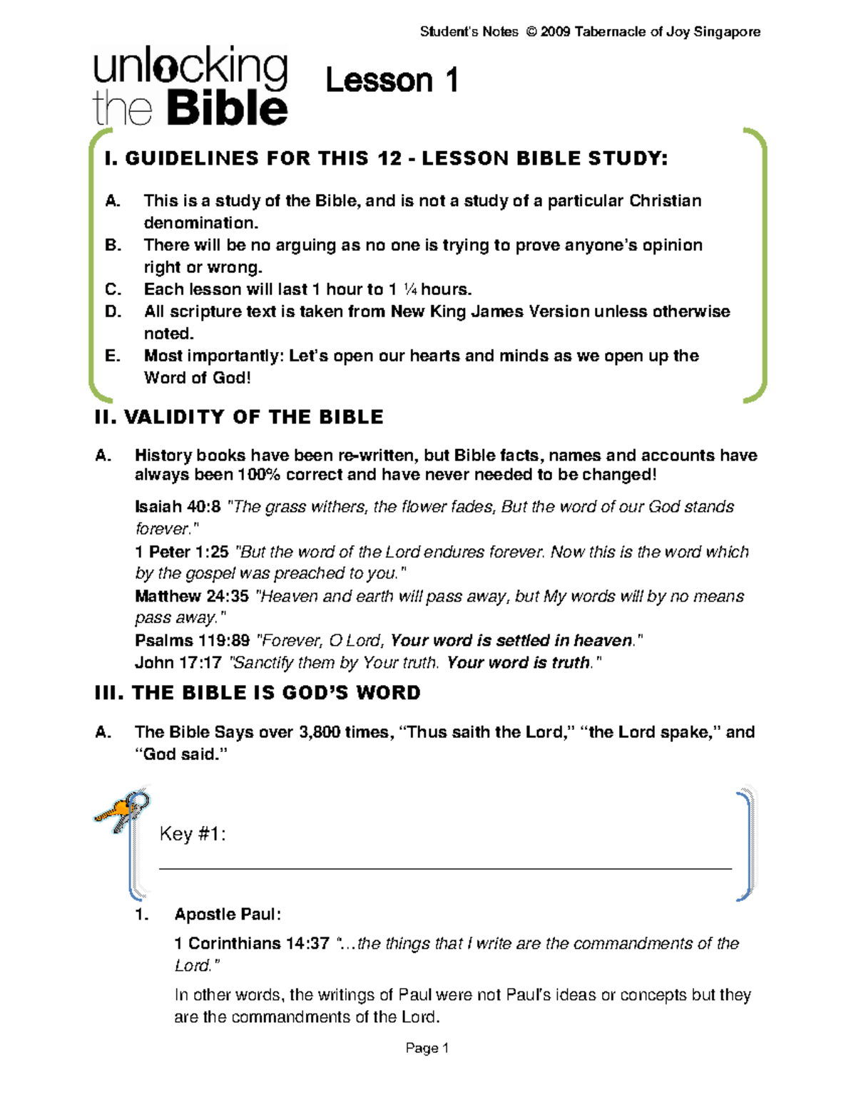 Lesson 1 student - Lesson 1Lesson 1 Lesson 1Lesson 1 I. GUIDELINES FOR ...