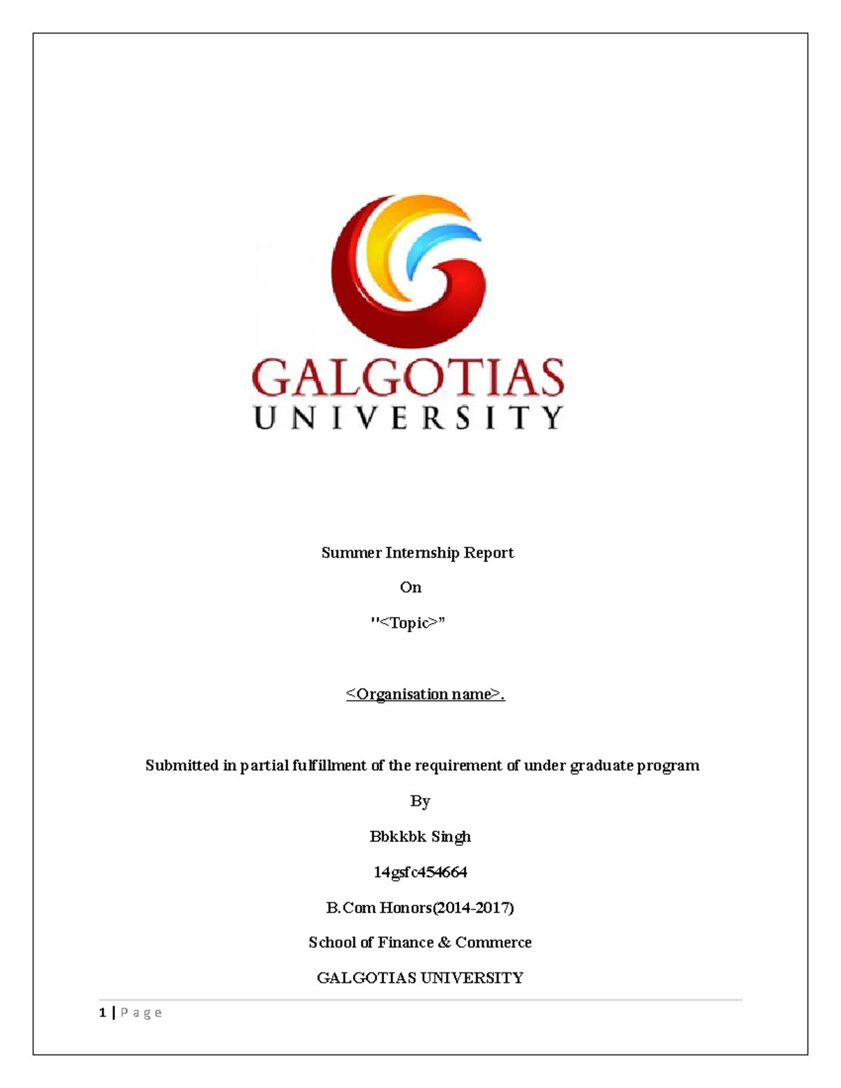Summer Internship Report On Topic Organi - Summer Internship Report On ...