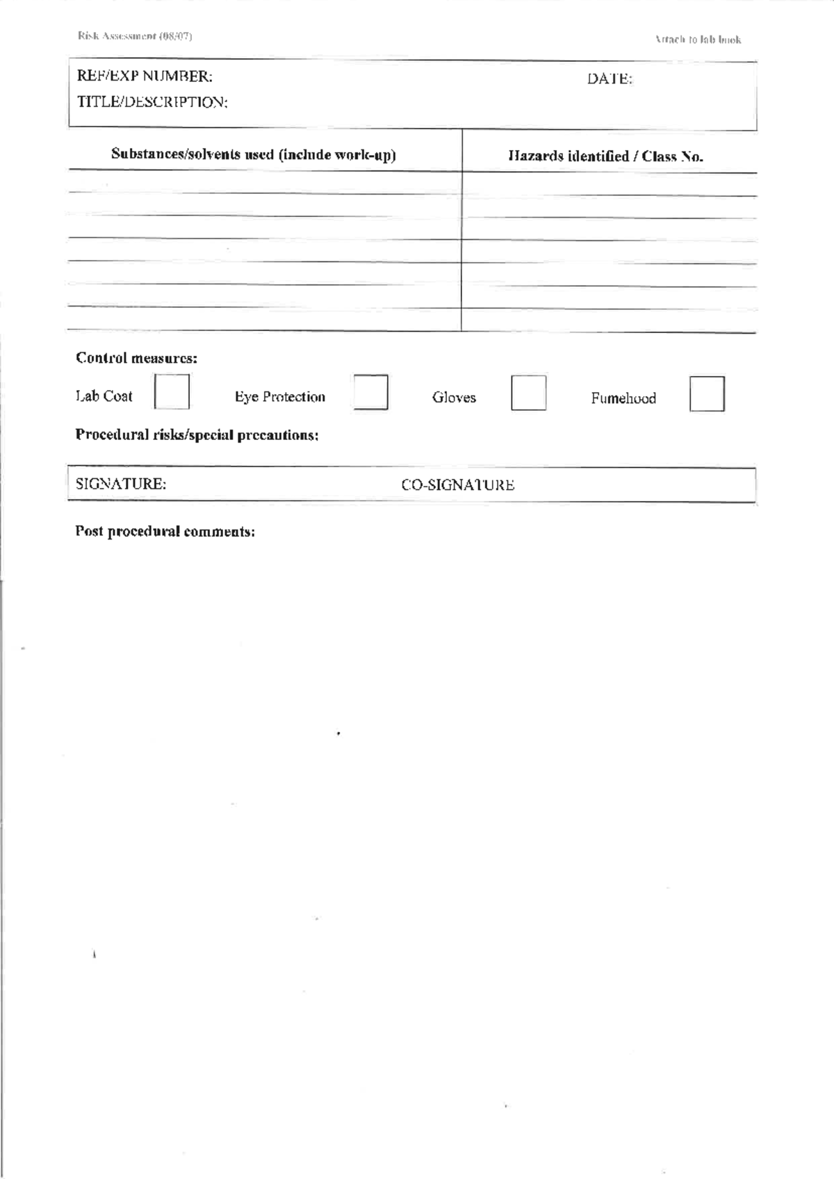 Laboratory Risk Assessment Form - Main Group and Coordination Chemistry ...