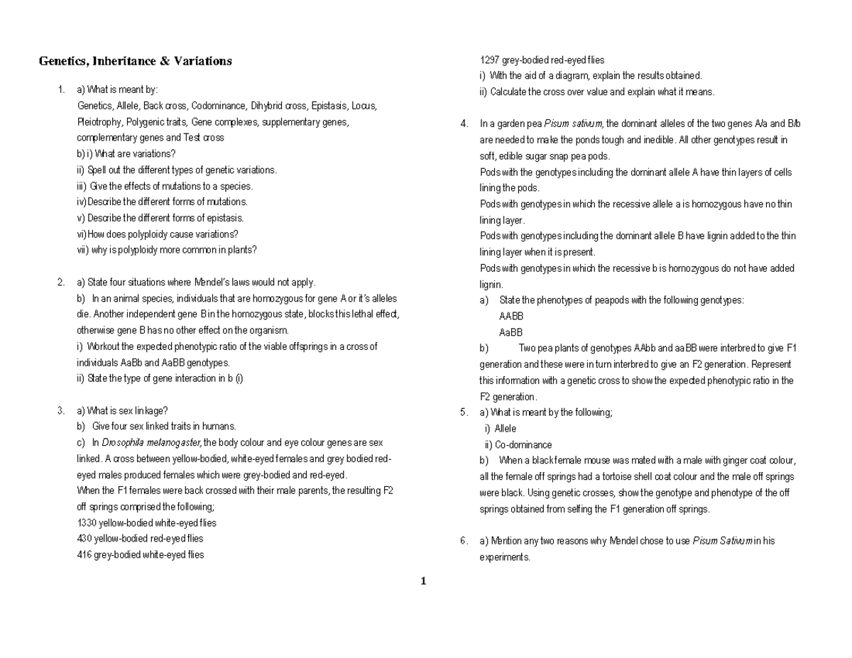 Genetics, variations and Homeostasis - Genetics, Inheritance ...