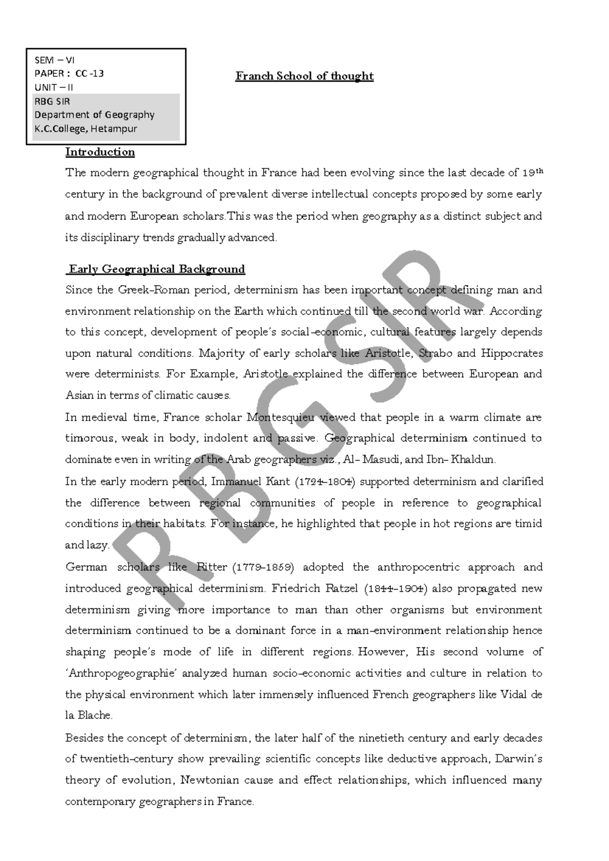 French School of thought - Franch School of thought Introduction The ...