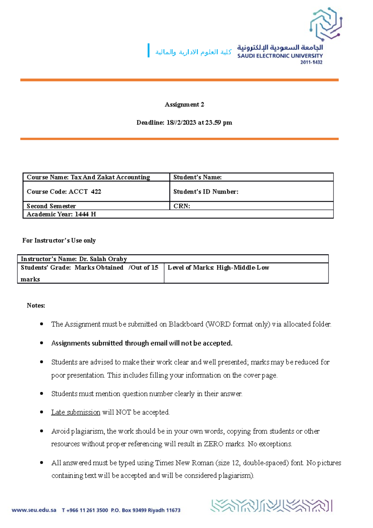 ACCT 422 Second Assignment -Student Copy1000 - Copy - Assignment 2 ...