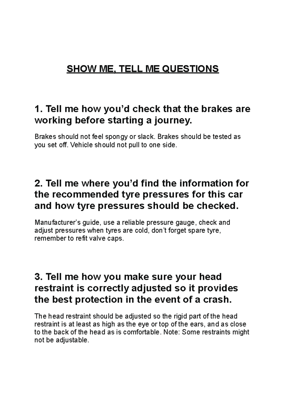 Show me tell me questions - MIMS - University of Cambridge - Studocu