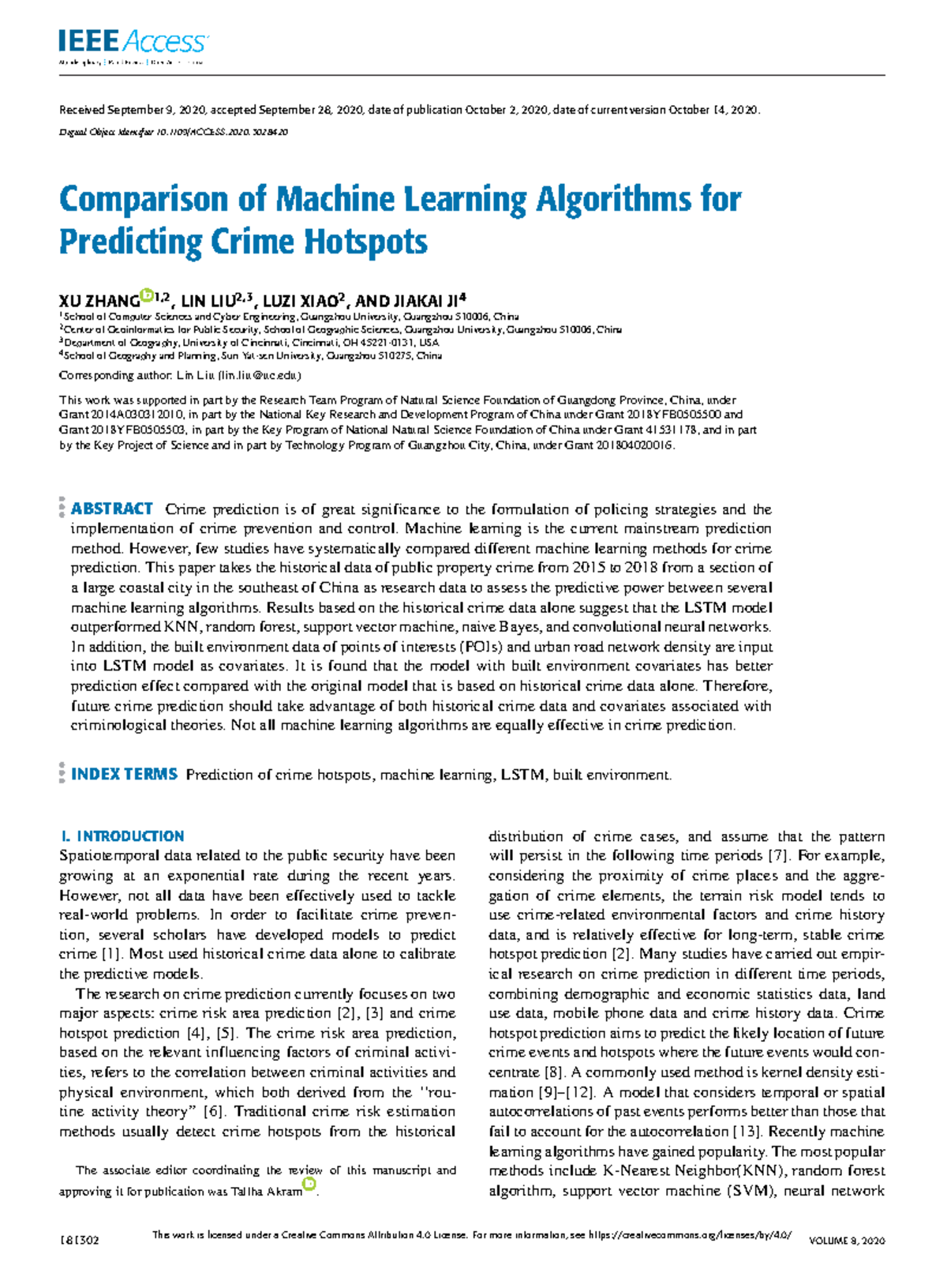 Comparison of Machine Learning Algorithms for Predicting Crime Hotspots - Received September 9 ...