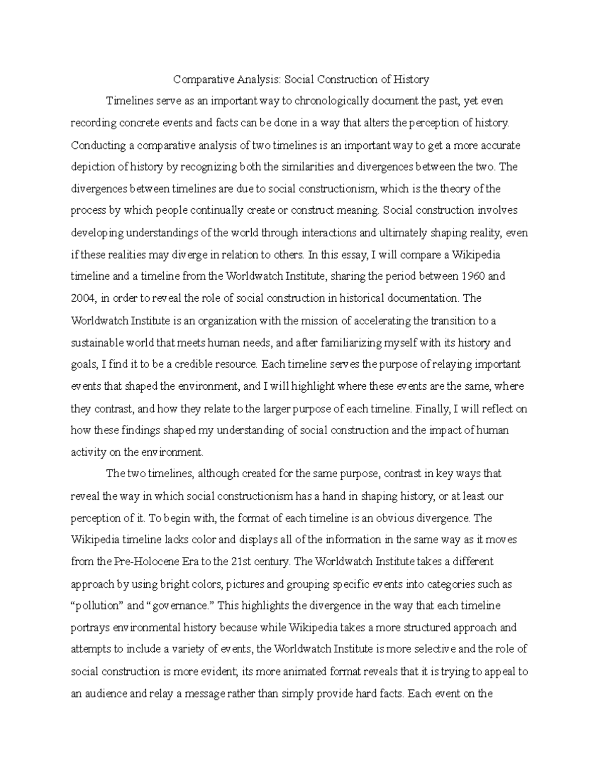 Comparative Analysis Essay - Comparative Analysis: Social Construction ...