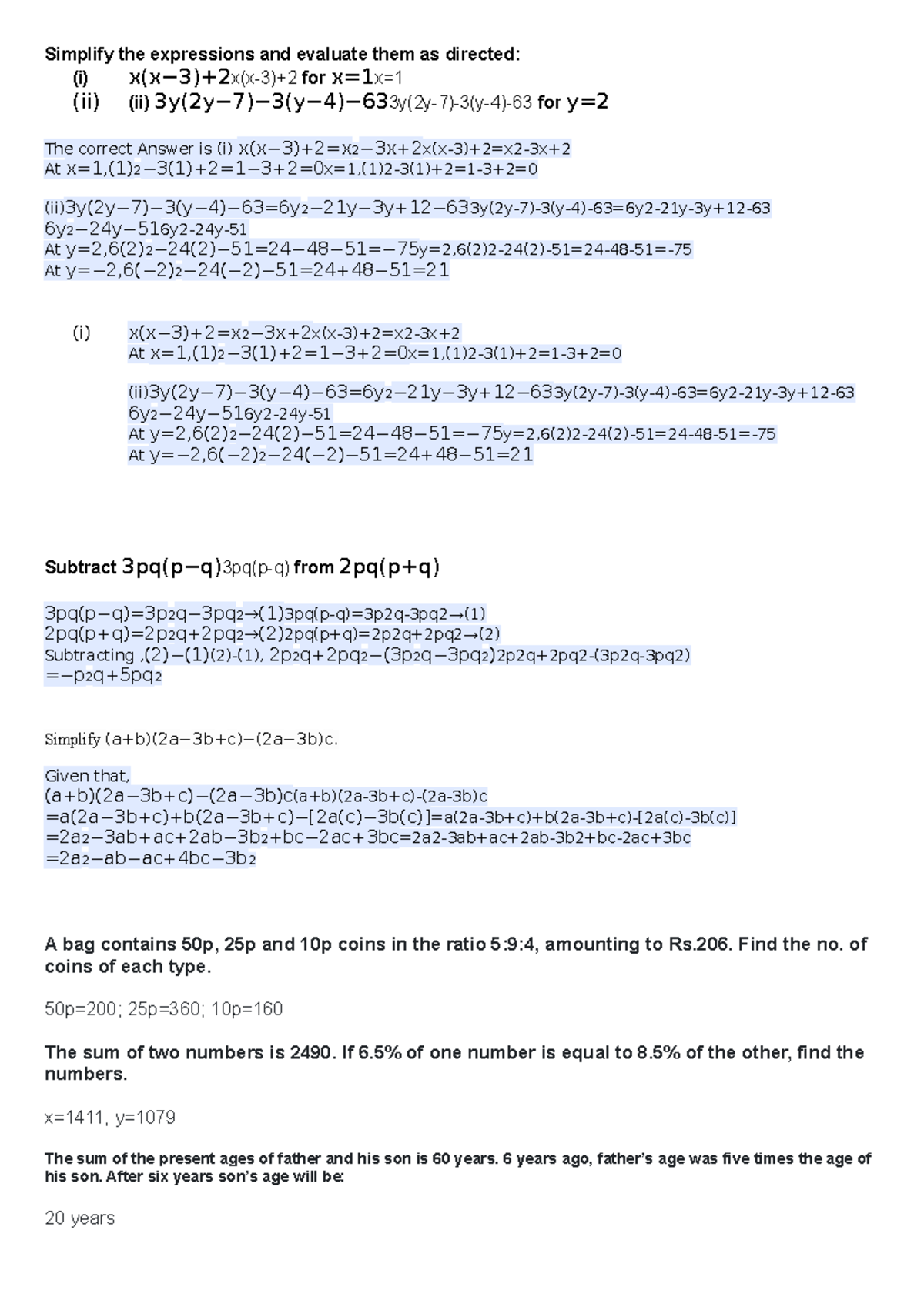 QA2112 - sdfgdfg cfggbgfb vvfgbgb - Simplify the expressions and ...