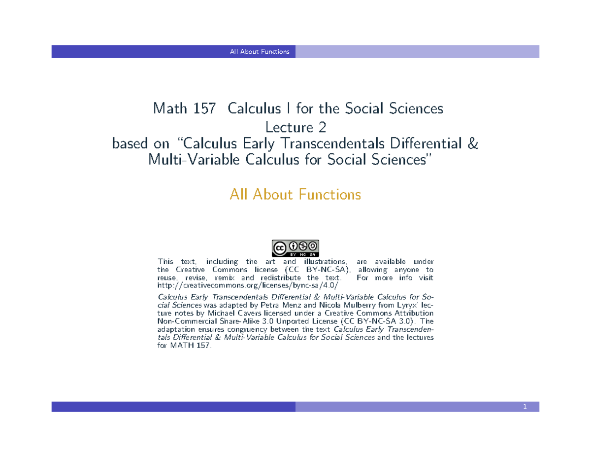 157LN02-functions - 157LN02-functions - Math 157 Calculus I for the ...