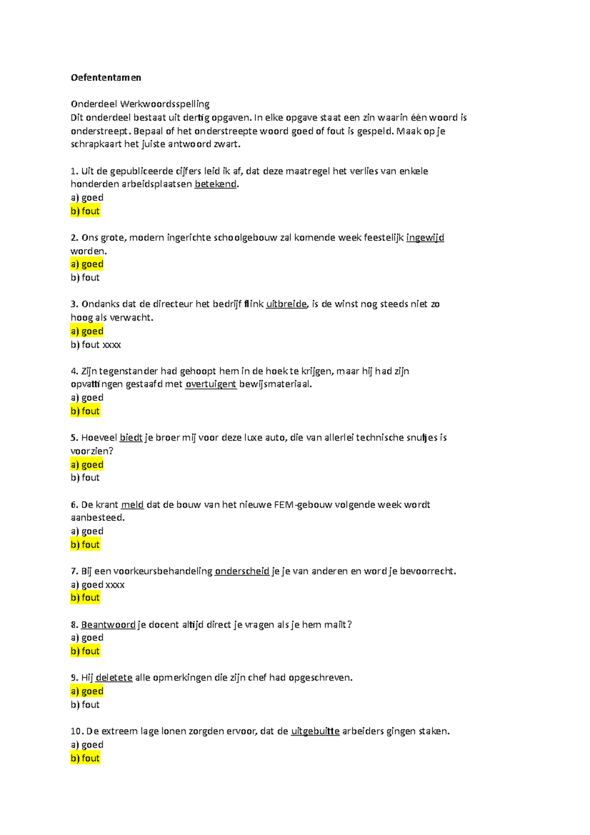 Proef/oefen tentamen, vragen en antwoorden - Spelling, interpunctie en ...