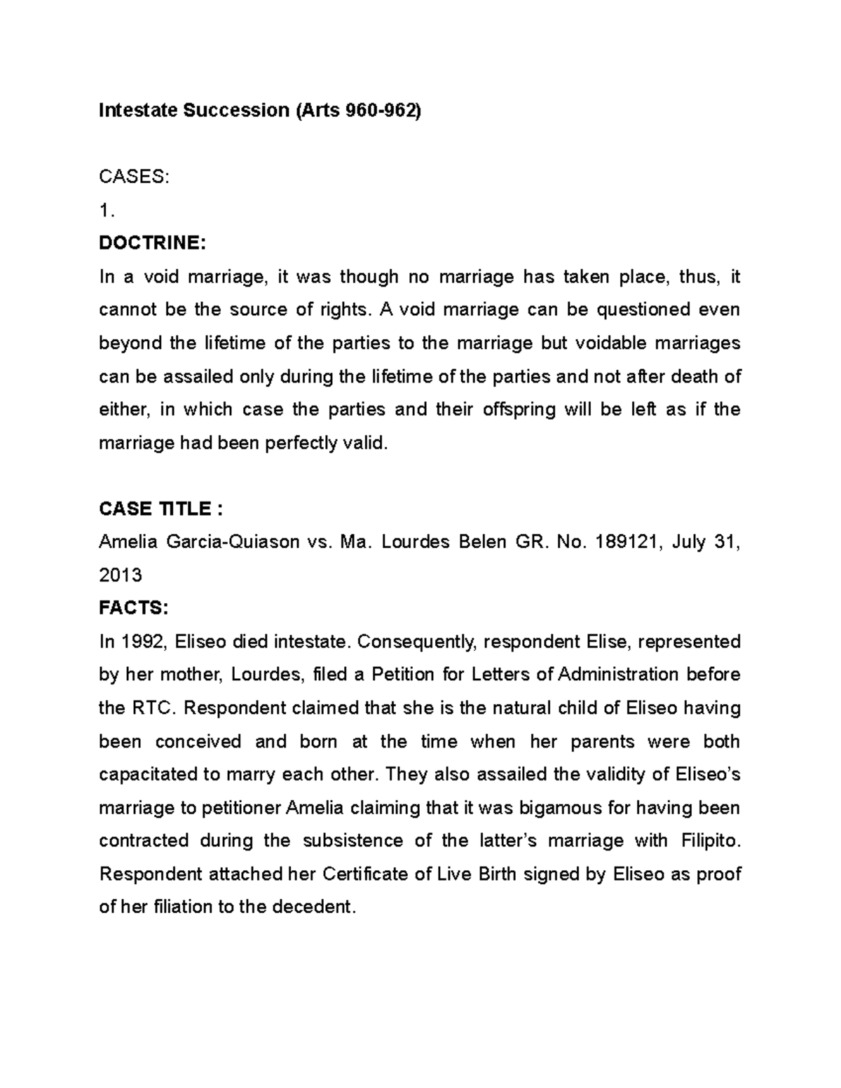CASE Digest 15 Intestate Succession Arts 960 962 CASES 1 DOCTRINE case-digest-15-intestate-succession-arts-960-962-cases-1-doctrine