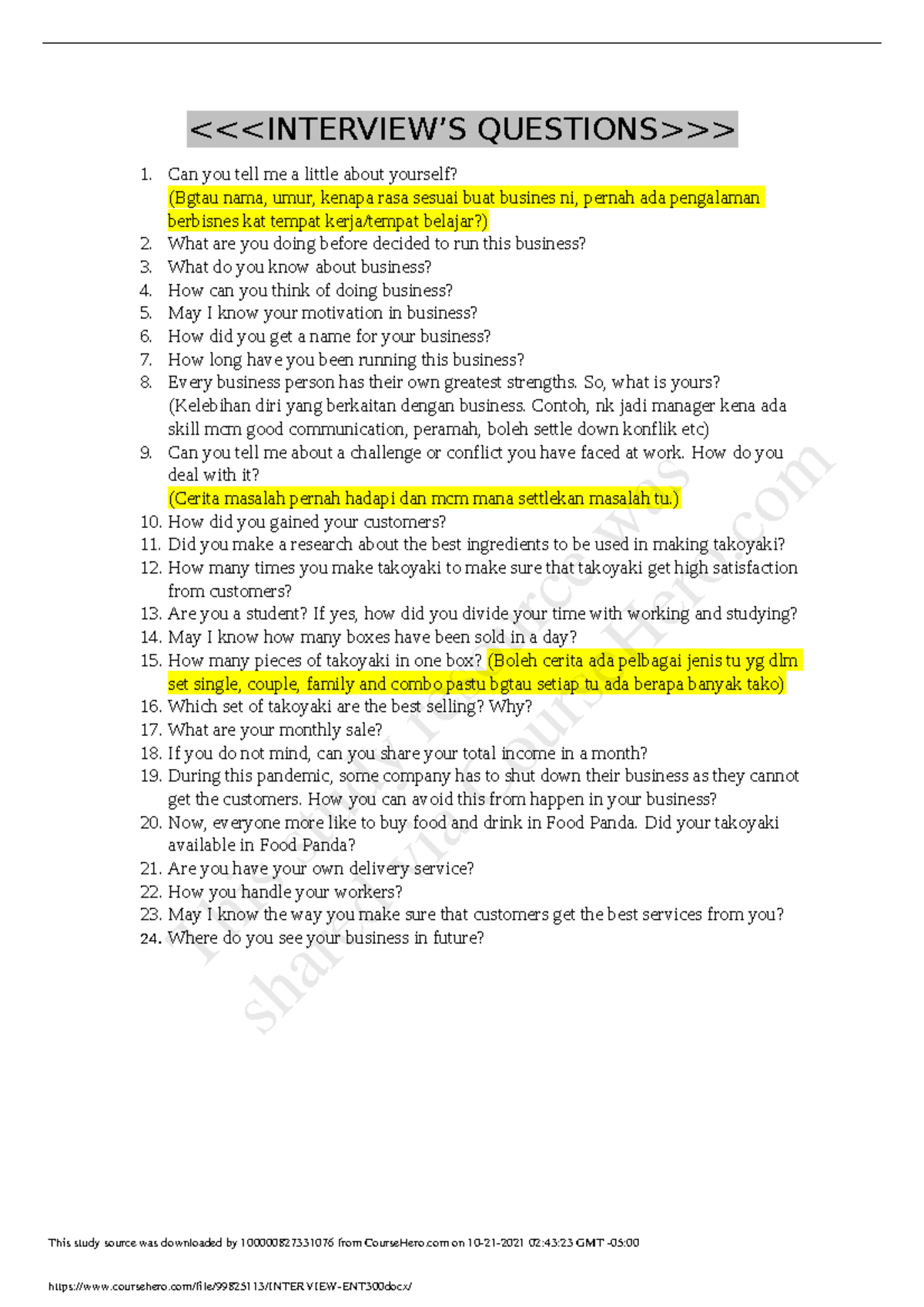 Interview ENT300 - Lecture notes 1 - Fundamentals of Entrepreneurship ...