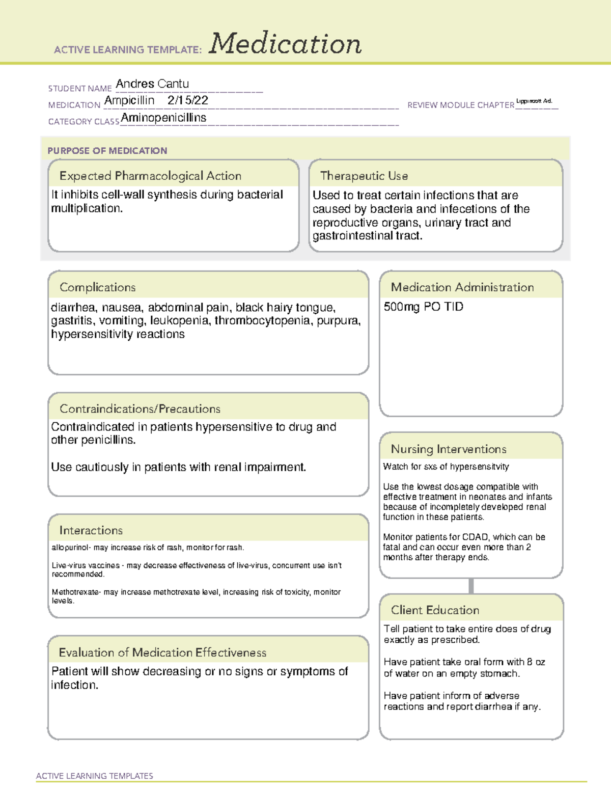 ATI Medication Form-Ampilcillin Update - ACTIVE LEARNING TEMPLATES ...