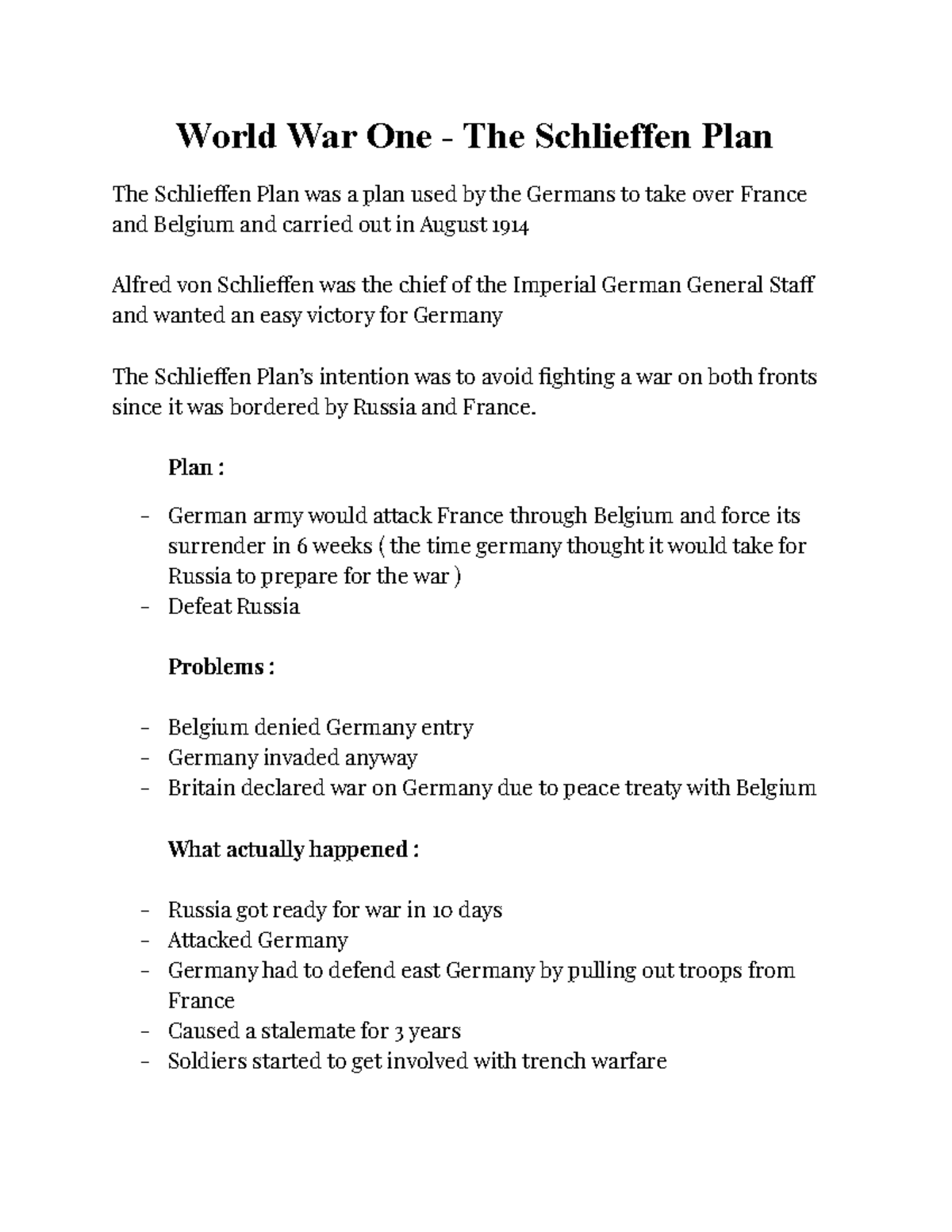 World War One - The Schlieffen Plan - Plan : German army would attack ...