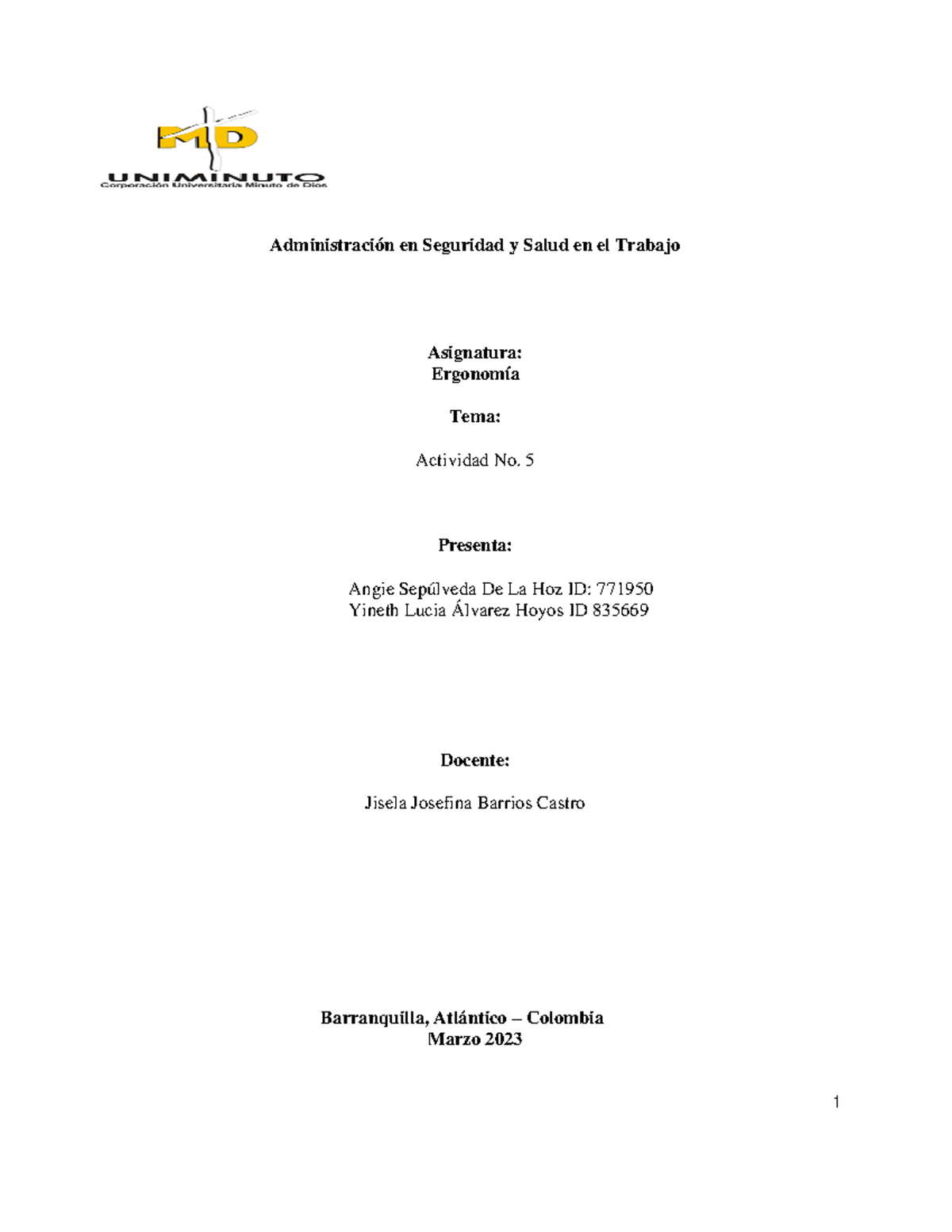 Actividad 5 - ccccc - Ergonomía - Uniminuto - Studocu