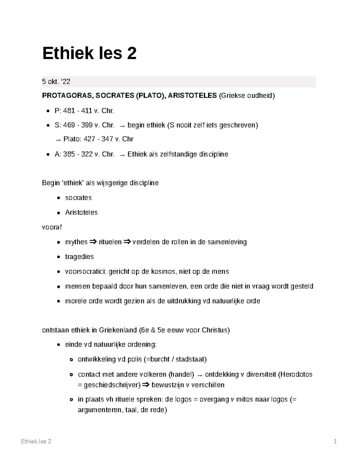 Ethiek les 2 - collegeaantekening - Ethiek les 2 5 okt. ‘ PROTAGORAS ...