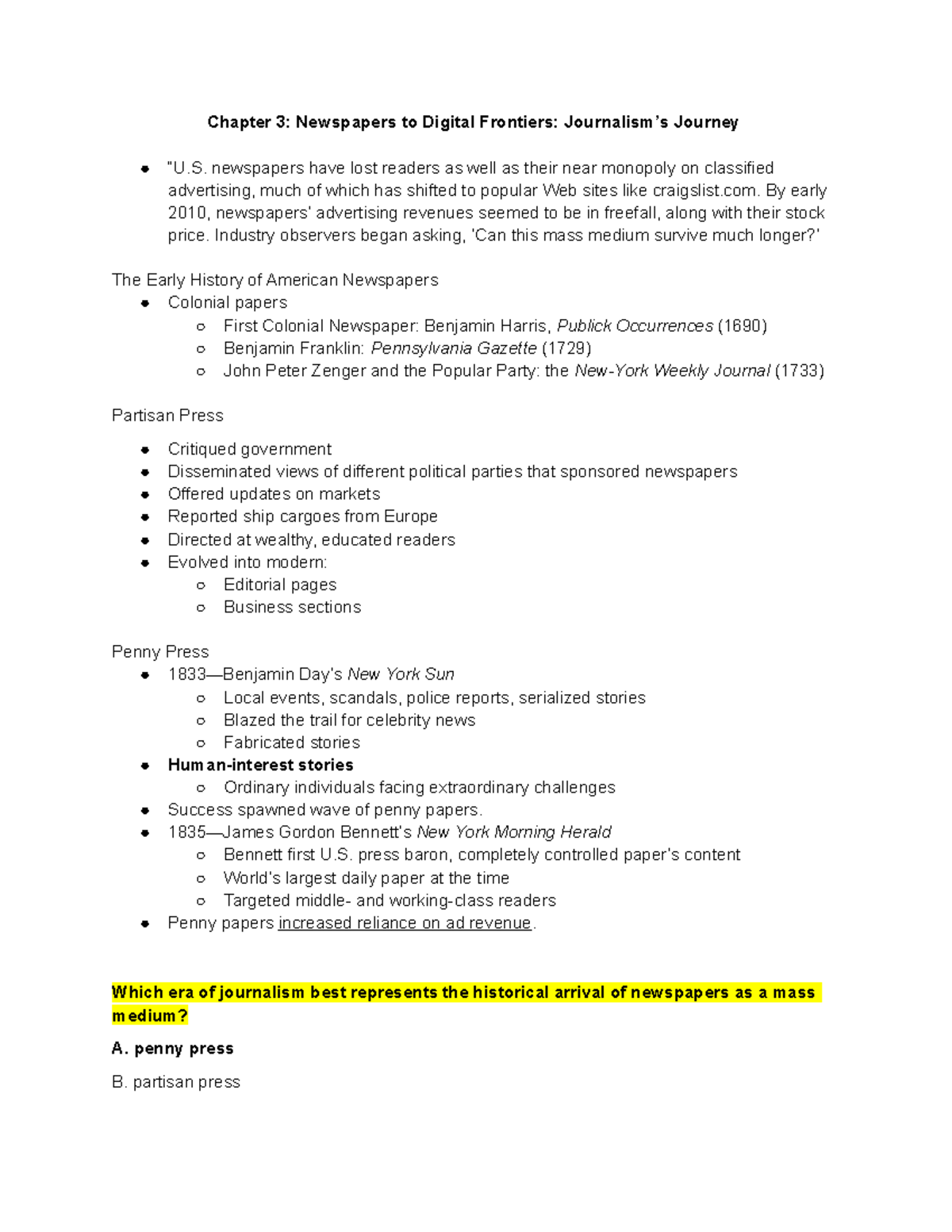 Chapter 3 & 4 - lecture notes - Chapter 3: Newspapers to Digital ...