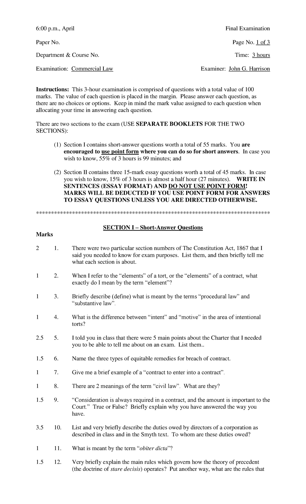 Sample Exam for Asper students - 2024 - 6:00 p., April Final ...