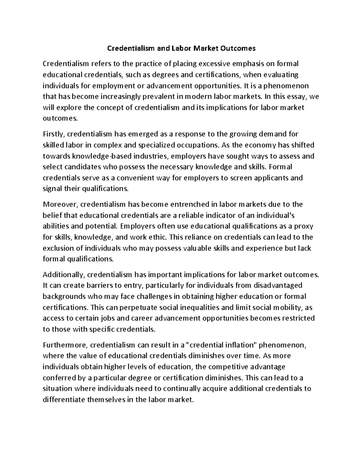 Credentialism and Labor Market Outcomes - Credentialism and Labor ...