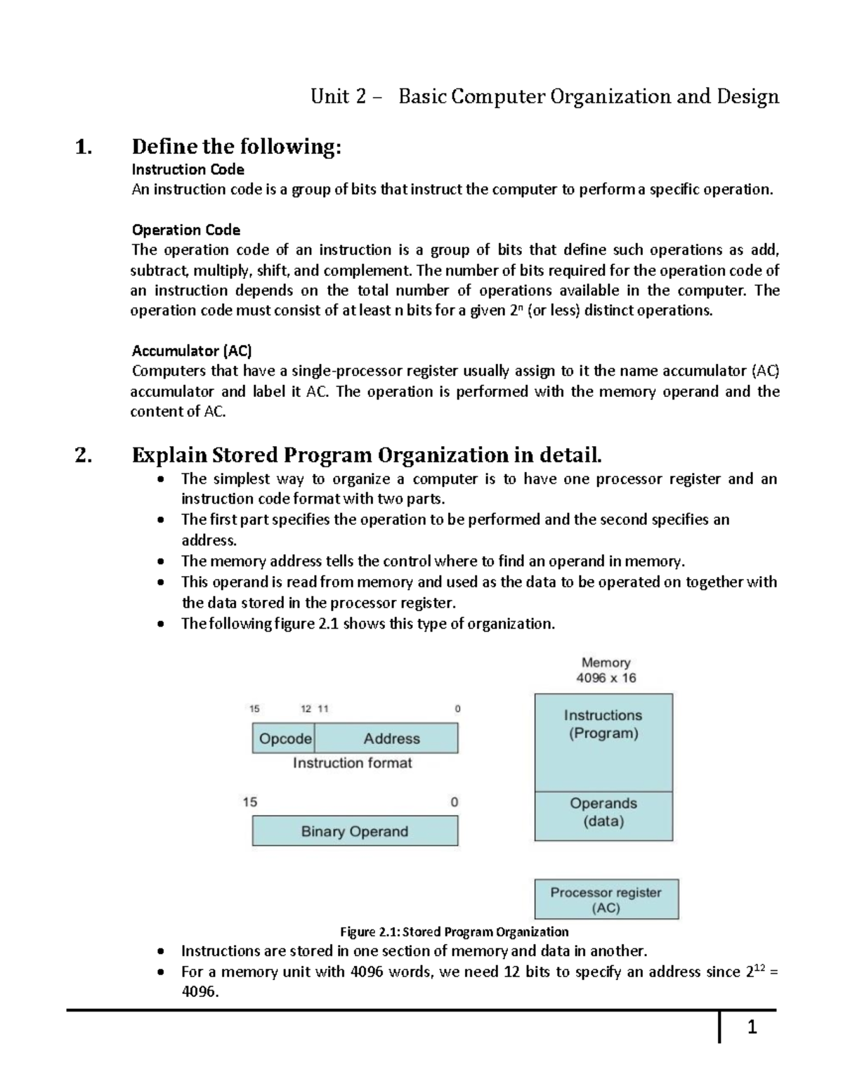 Basic Computer Organization and Design - 1. Define the following ...