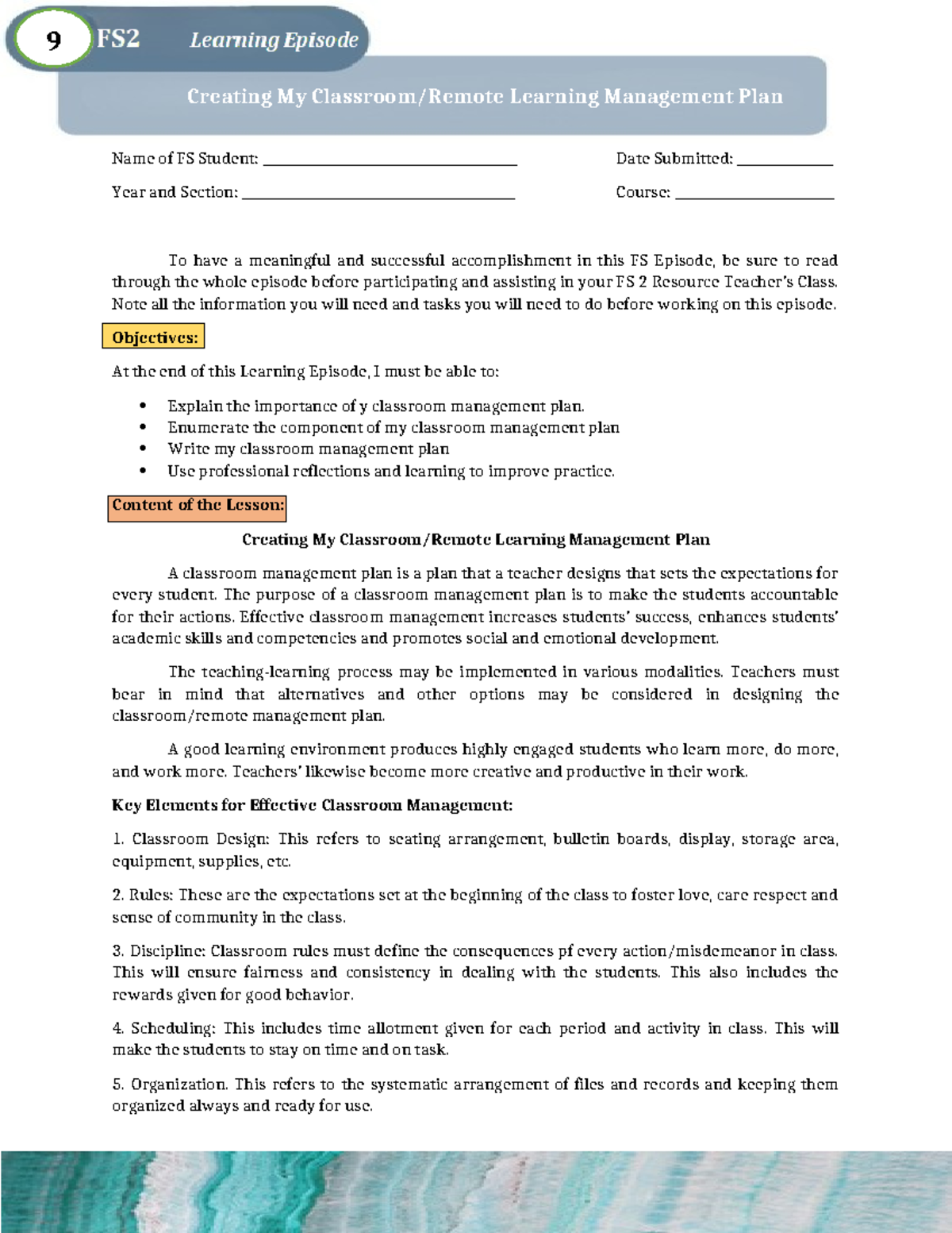 Learning-Episode-9 - Name of FS Student ...