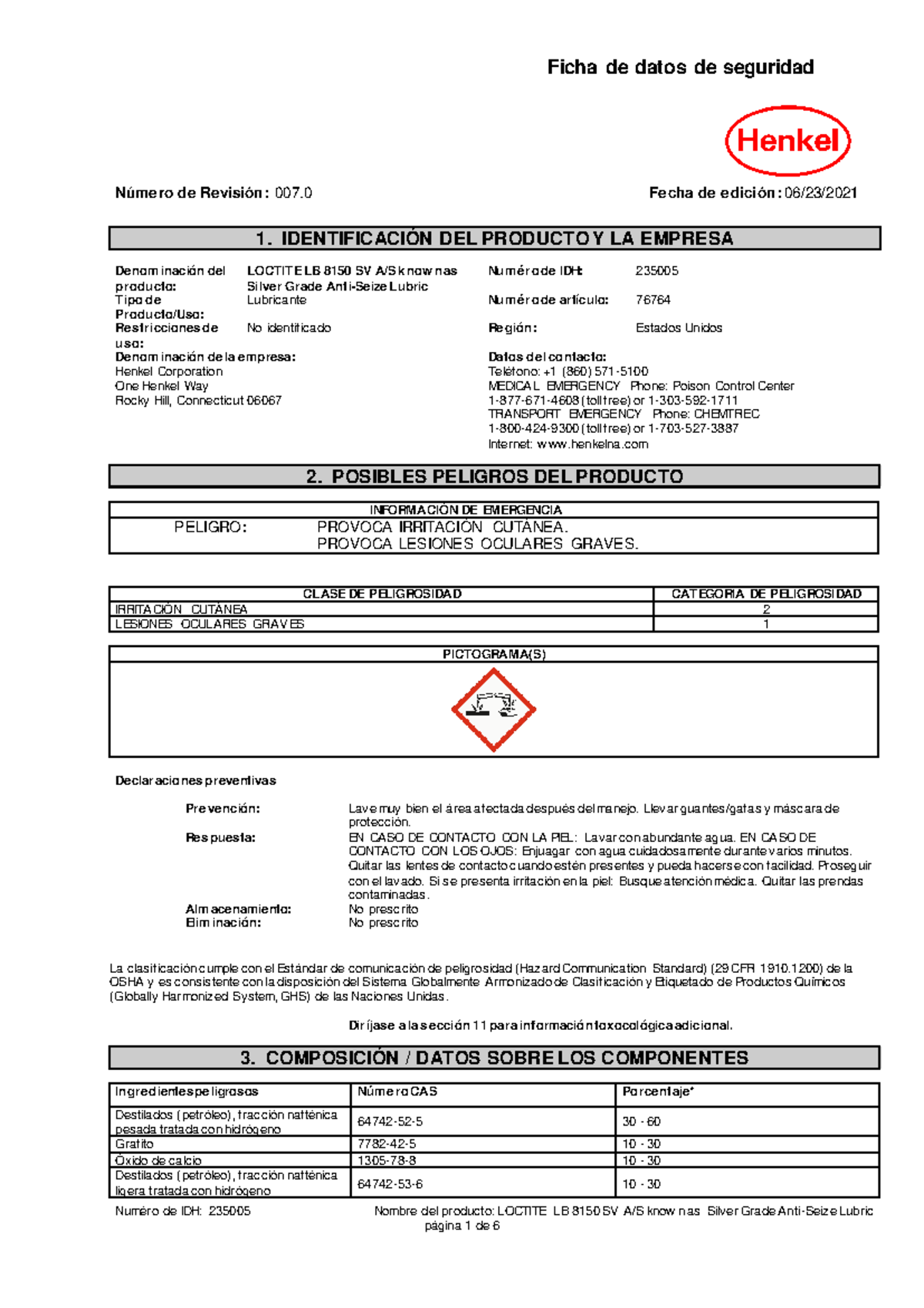 FDS- Loctite Silver Grade - Ficha de datos de seguridad Número de ...