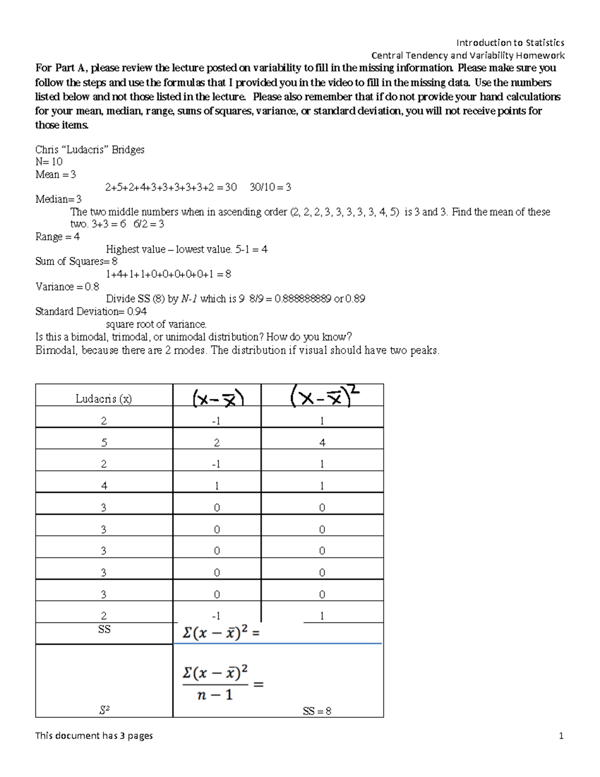 Central and Variability HW SU22 - Central Tendency and Variability ...