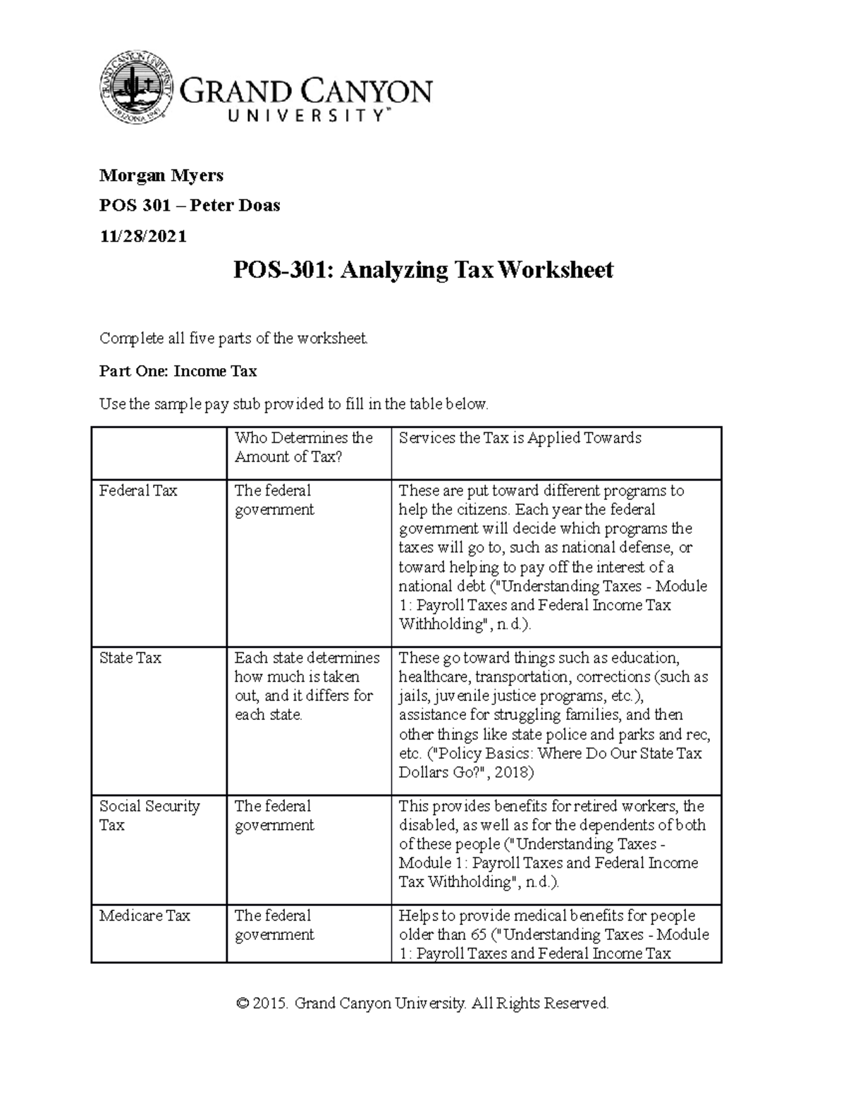 Tax analyzing worksheet - pos 301 - Morgan Myers POS 301 – Peter Doas ...