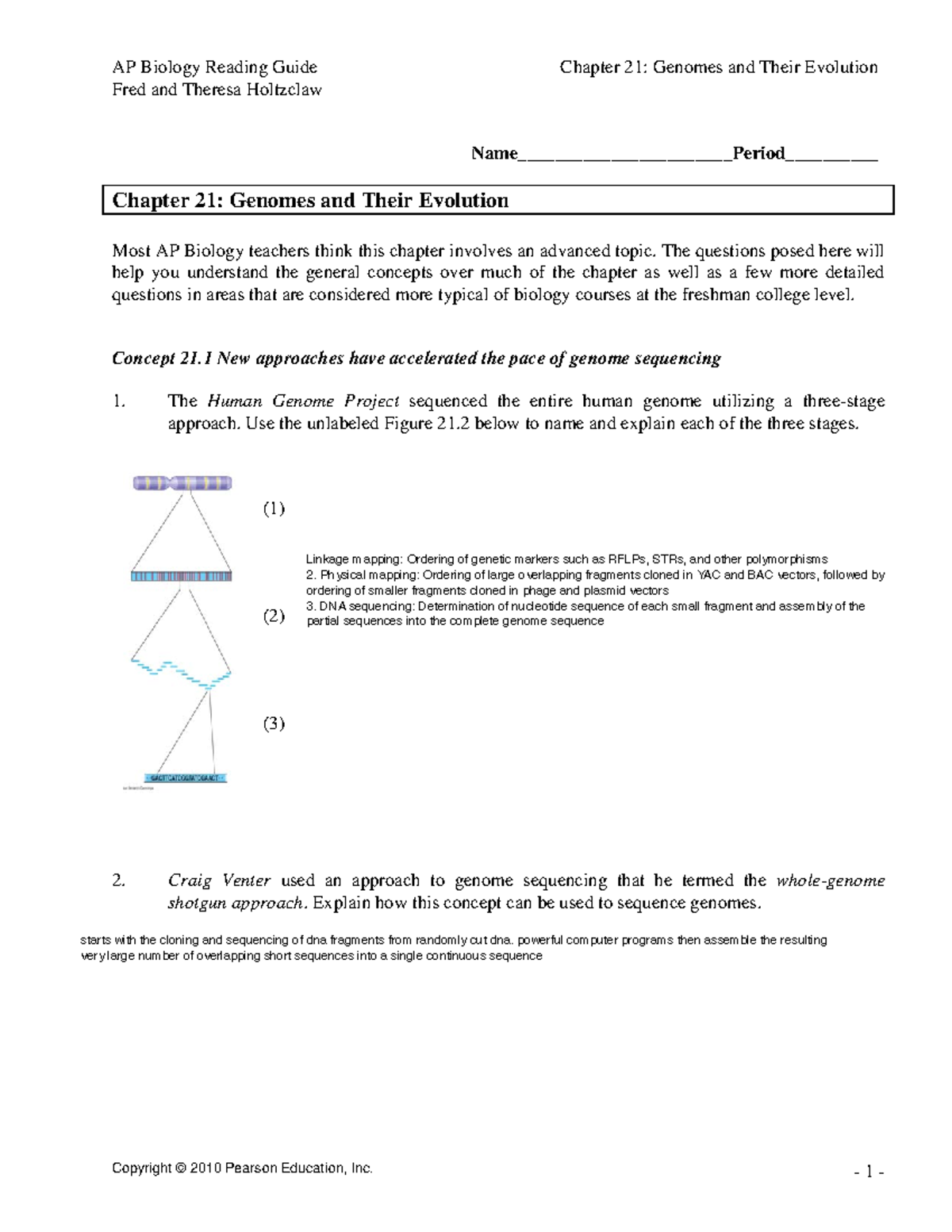 Ch 21 - Genomes and their Evolution - Fred and Theresa Holtzclaw - Studocu