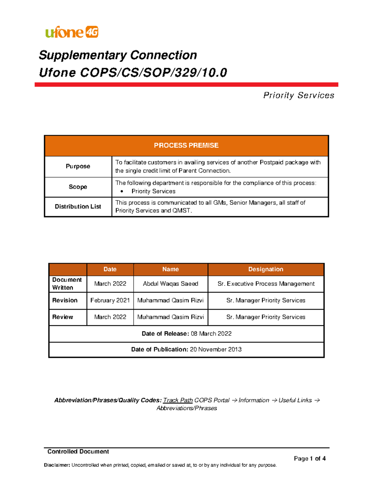 Ufone COPS CS SOP 329 10 - as discussed in previous section so be ...