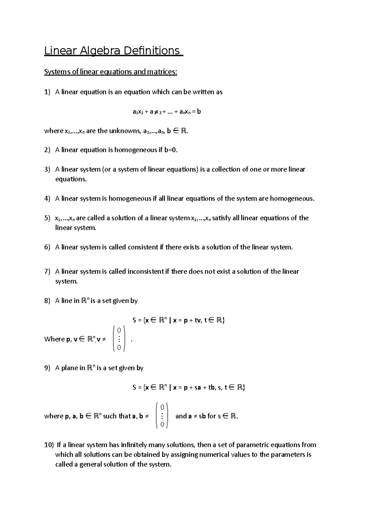 Linear Algebra Definitions - Linear Algebra Definitions Systems of ...